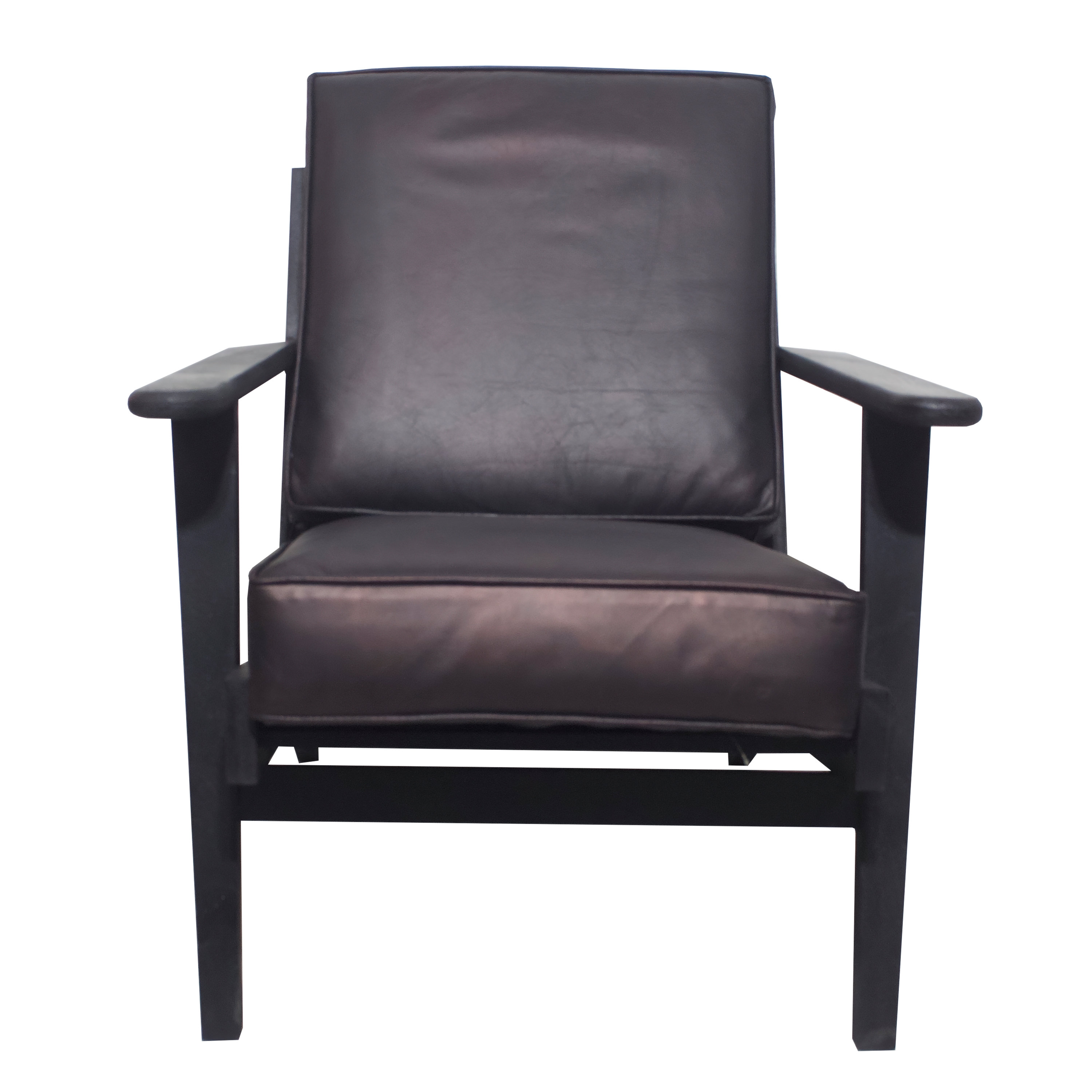 The Urban Port Amber Accent Chair, Handcrafted Slatted Mango Wood, Black Buffalo Leather ...