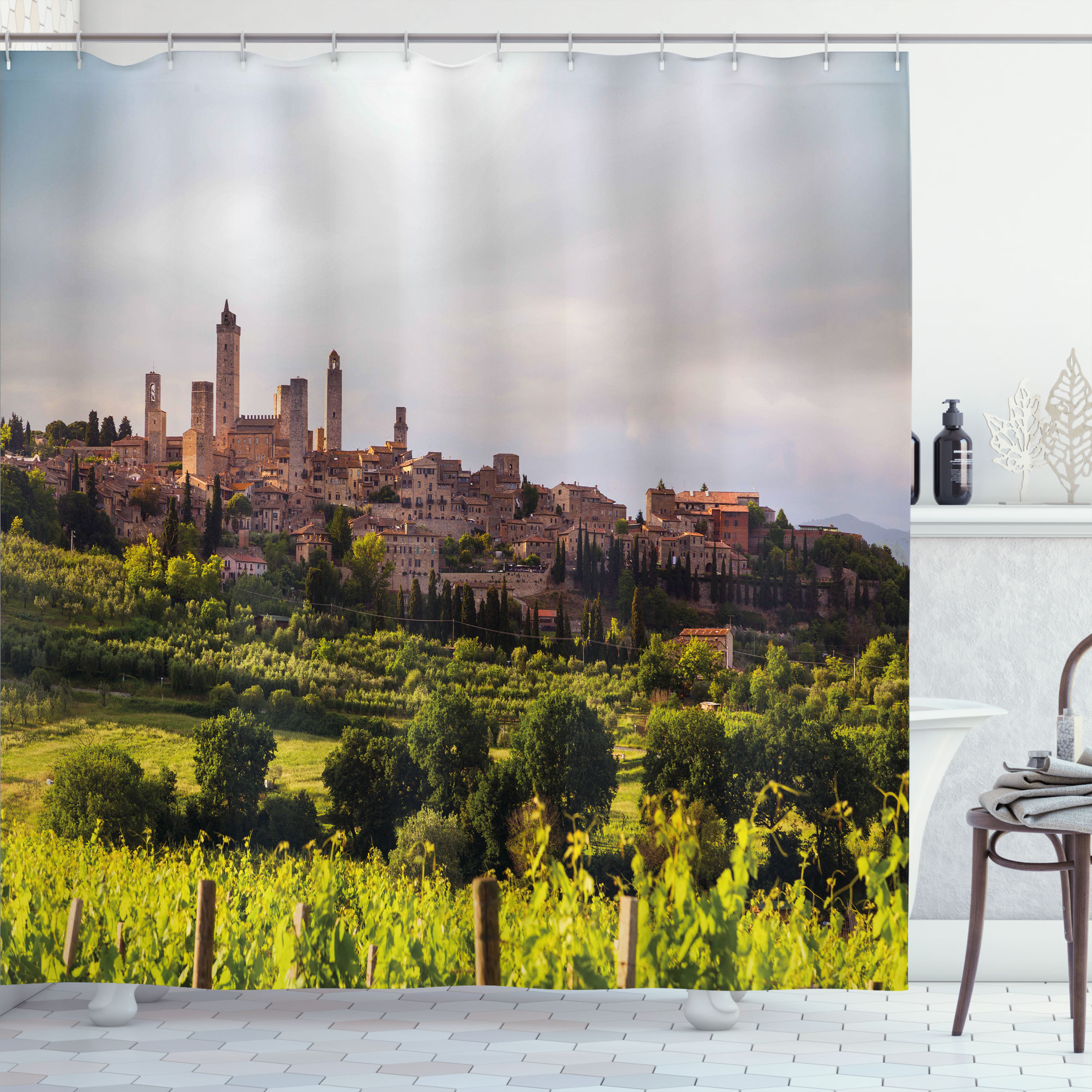 Ambesonne Antique Shower Curtain Medieval City in Italy Green Coral ...