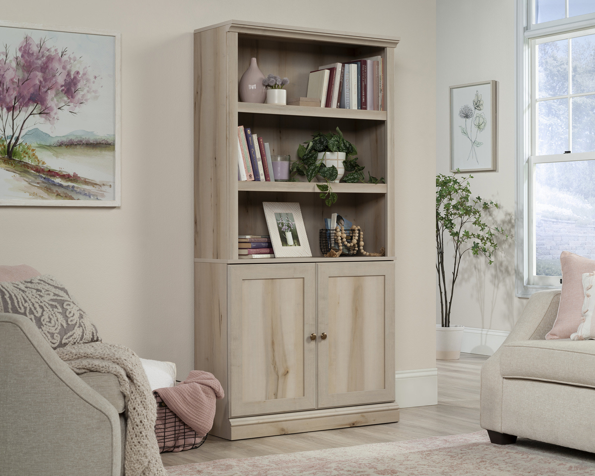 Lark Manor™ Brunoy 5 Shelf Bookcase W/Doors Pm | Wayfair