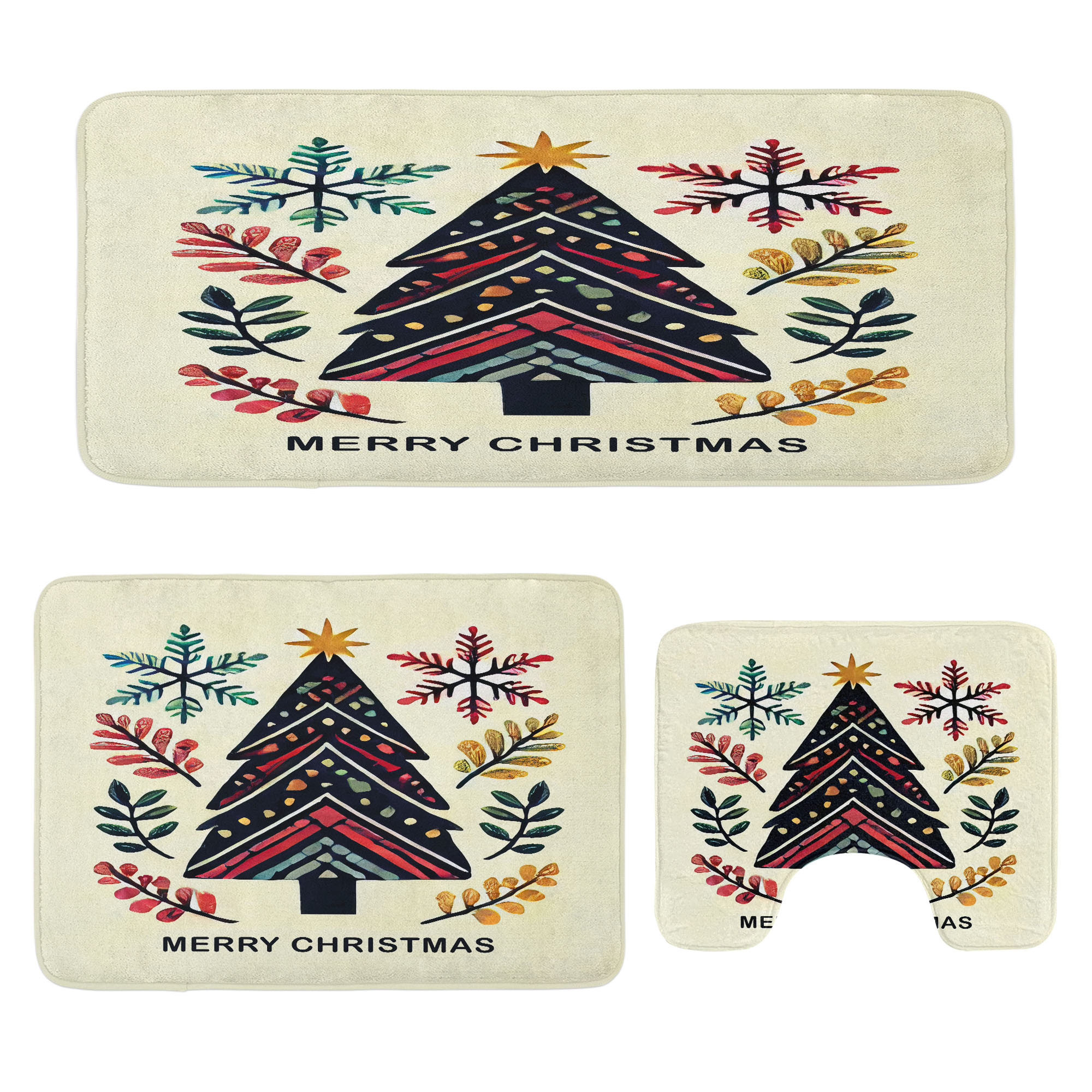 The Holiday Aisle® Christmas Bathroom Rug Set 3 Pieces U-Shape ...