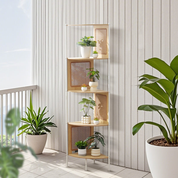 Bay Isle Home™ Rattan Corner Bookshelf 5-Tier Bamboo Ladder Narrow ...