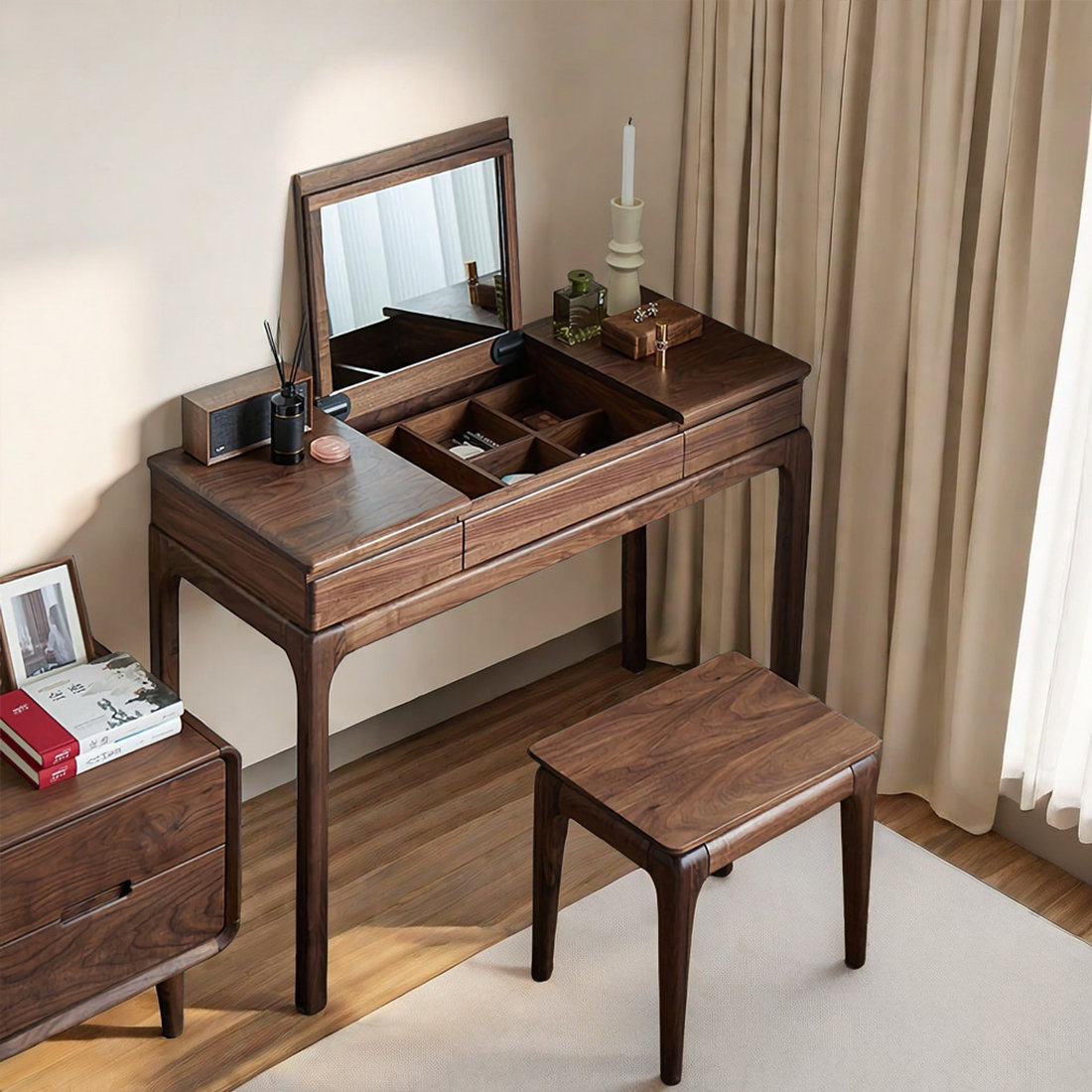 Enjoy Comfort Living Simple Solid Black Walnut Flip-Top Mirror Vanity ...