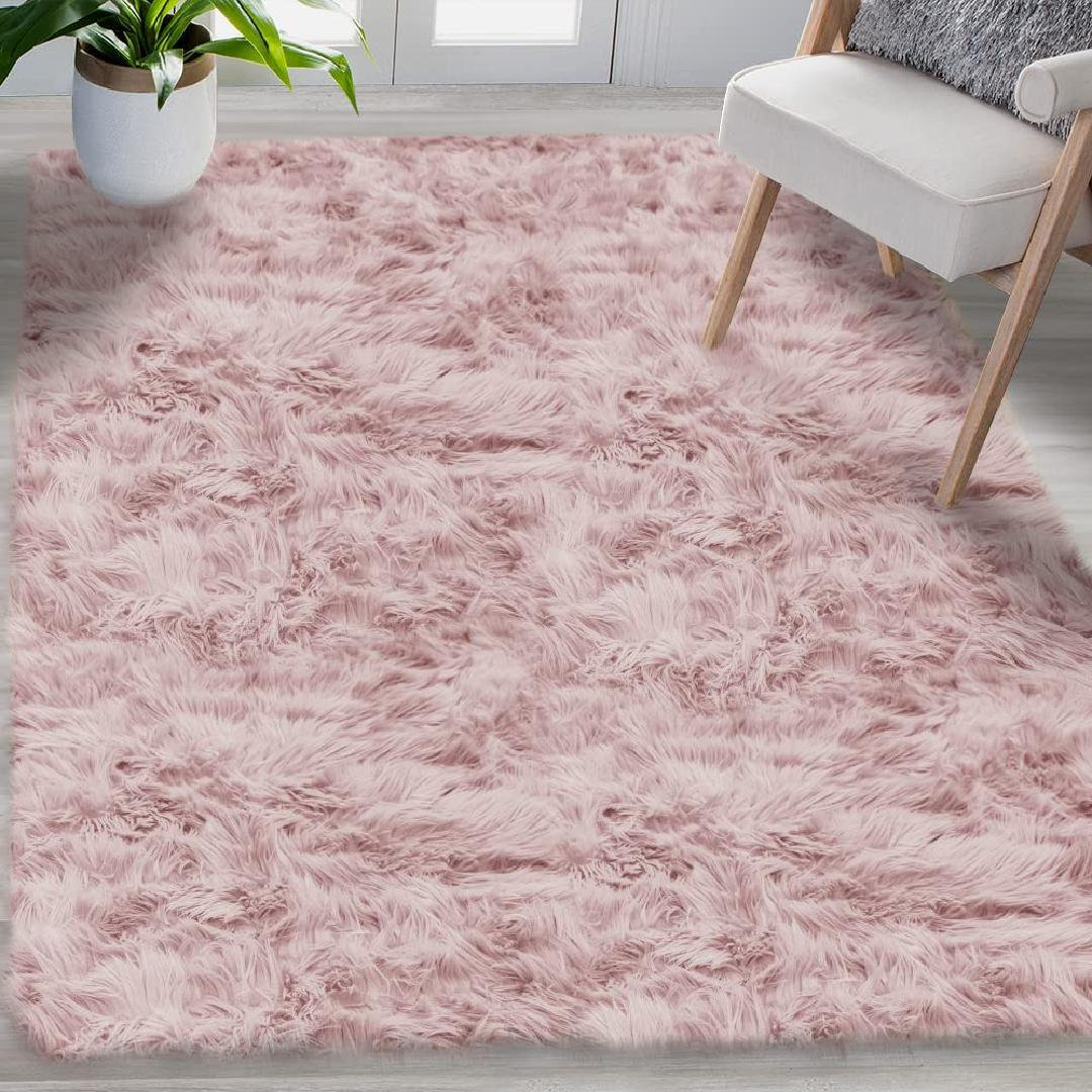 Mercer41 Denasha Solid Color Hand Braided Faux Fur Area Rug in Dusty ...