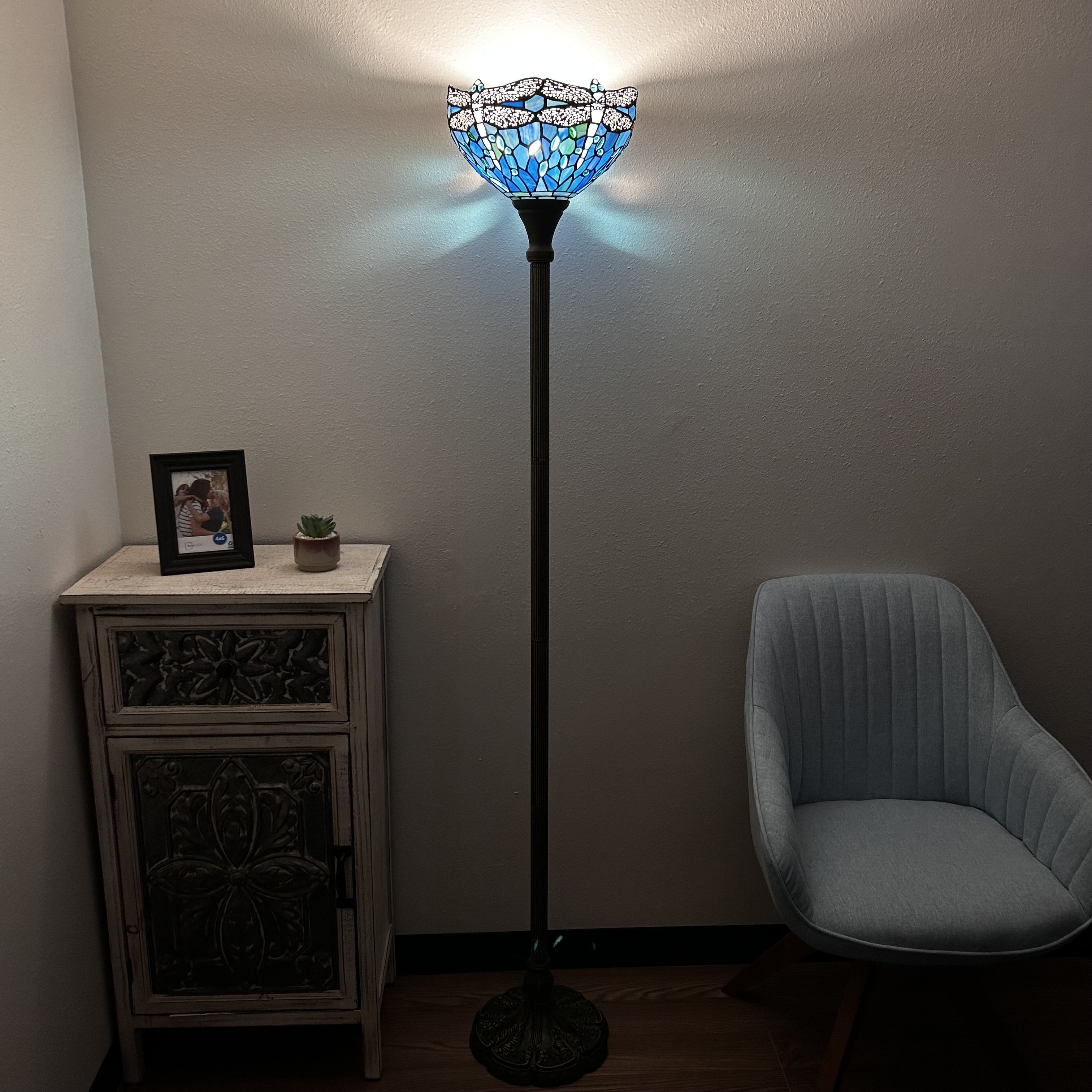 Fleur De Lis Living Shera Tiffany Torch Floor Lamp Dragonfly Blue ...