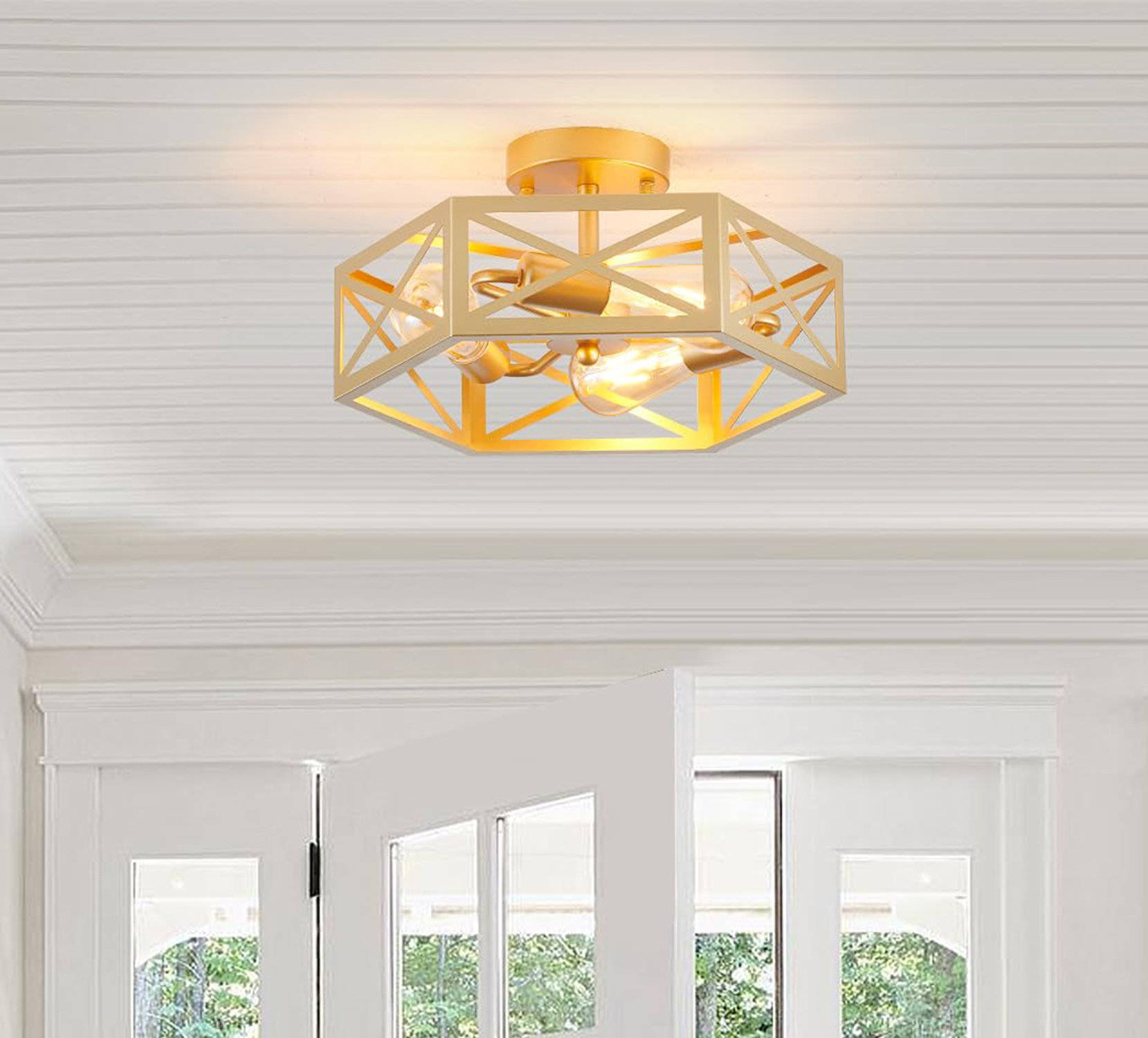 PRIMICOL 3-Light Ceiling Light with Metal Hexagon Cage | Wayfair