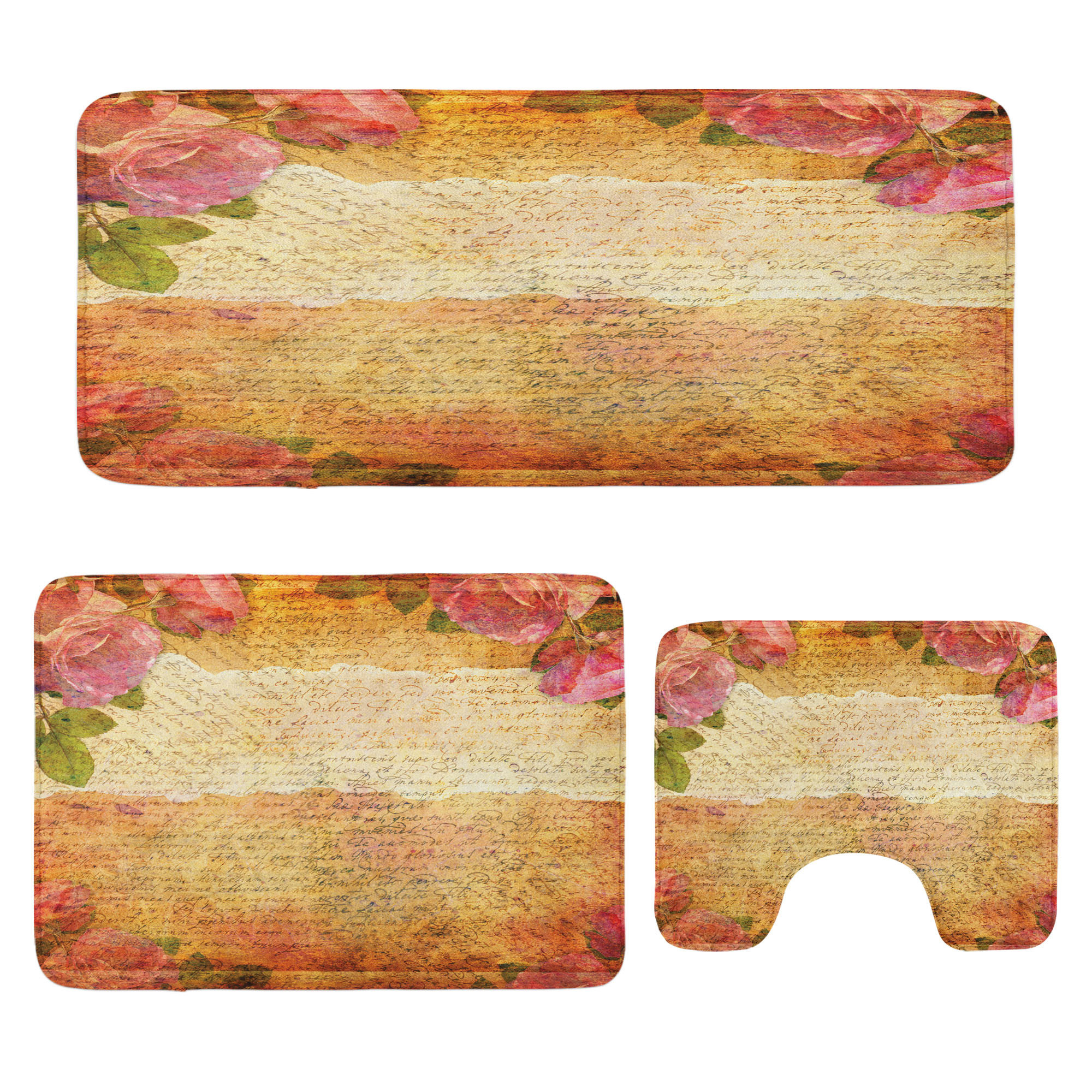 Dakota Fields Rose Bathroom Rug Set 3 Pieces U-Shape & Rectangle Mats ...