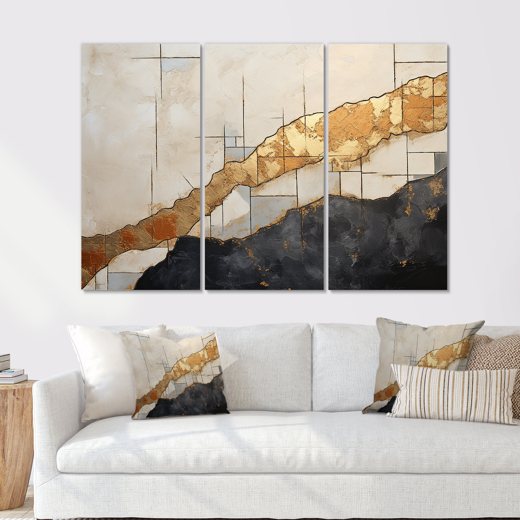 Mercer41 Black Gold Adorned Poteries VI - Abstract Spirals Wall Decor ...