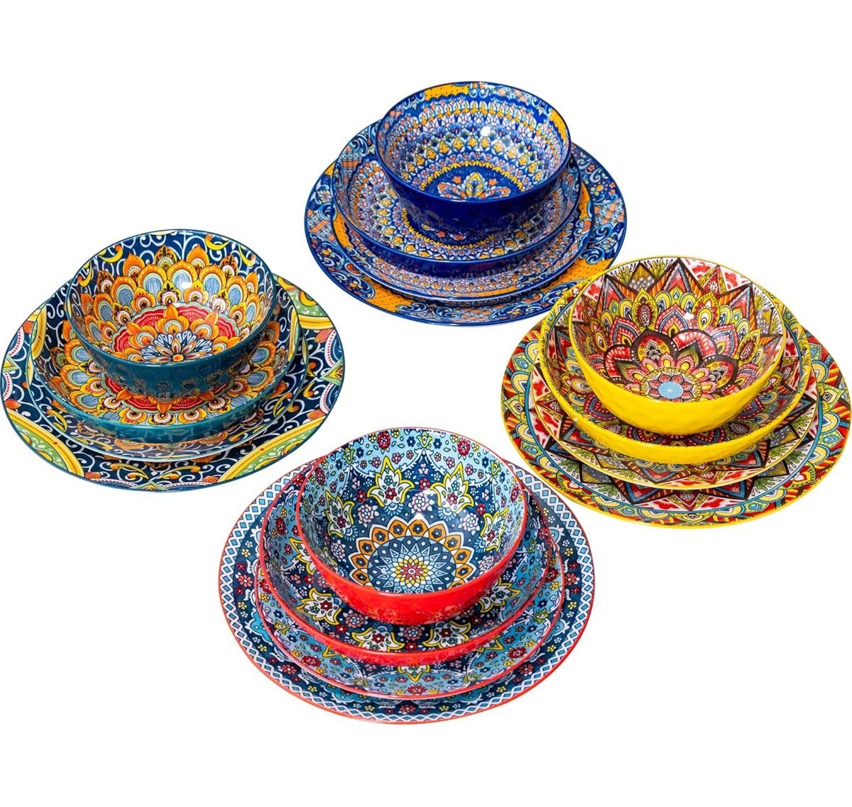 Bungalow Rose Boho Style 16 Pieces Dinnerware Sets, Plates And Bowls ...