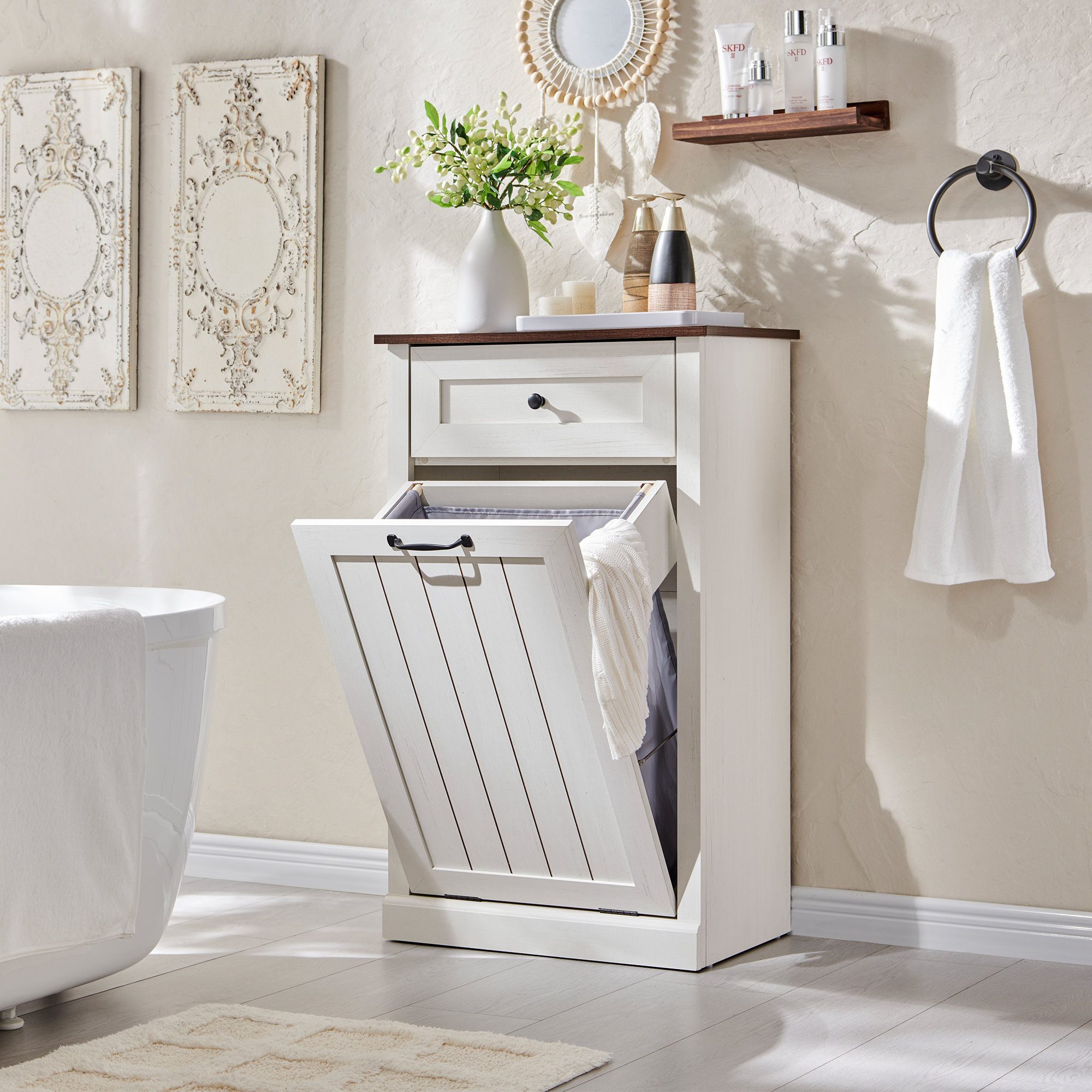 Lark Manor™ Tilt-Out Laundry Hamper Cabinet with drawer,10 Gallon ...