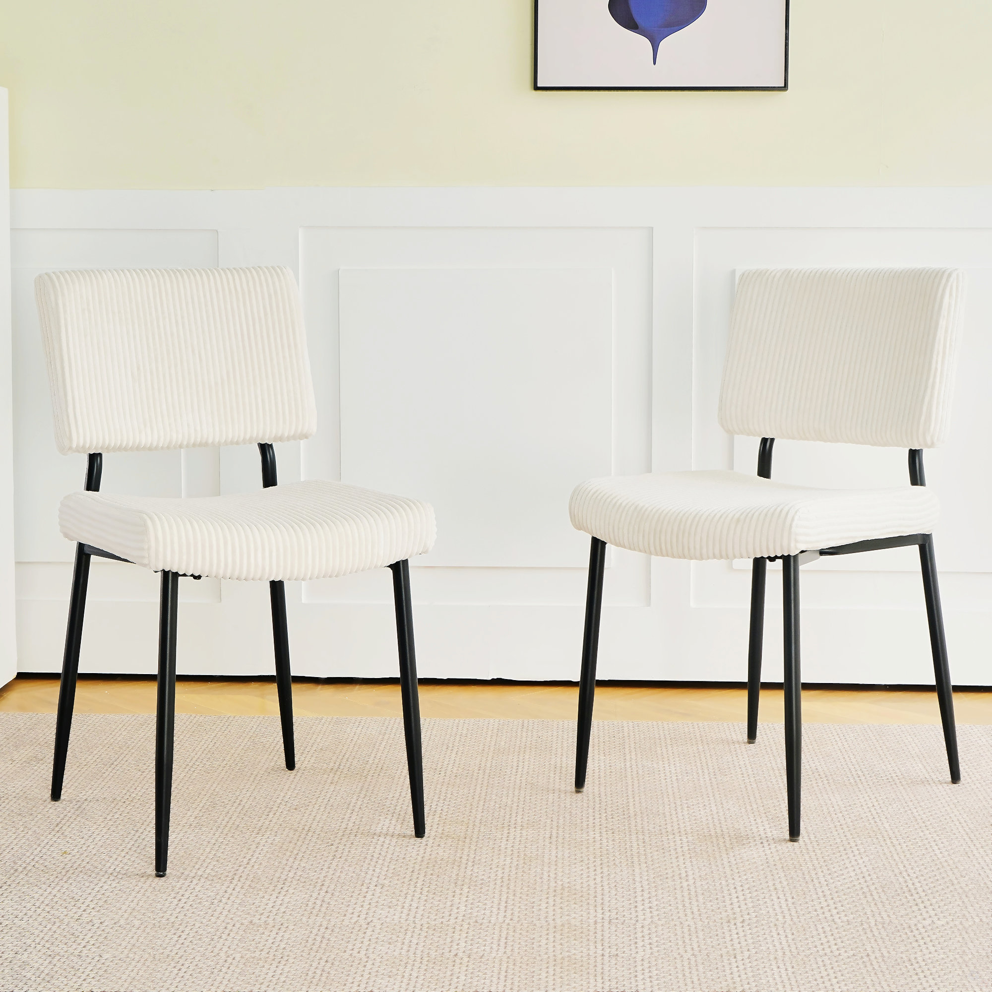 George Oliver Modern Beige Simple Dining Chair Fabric Upholstered ...