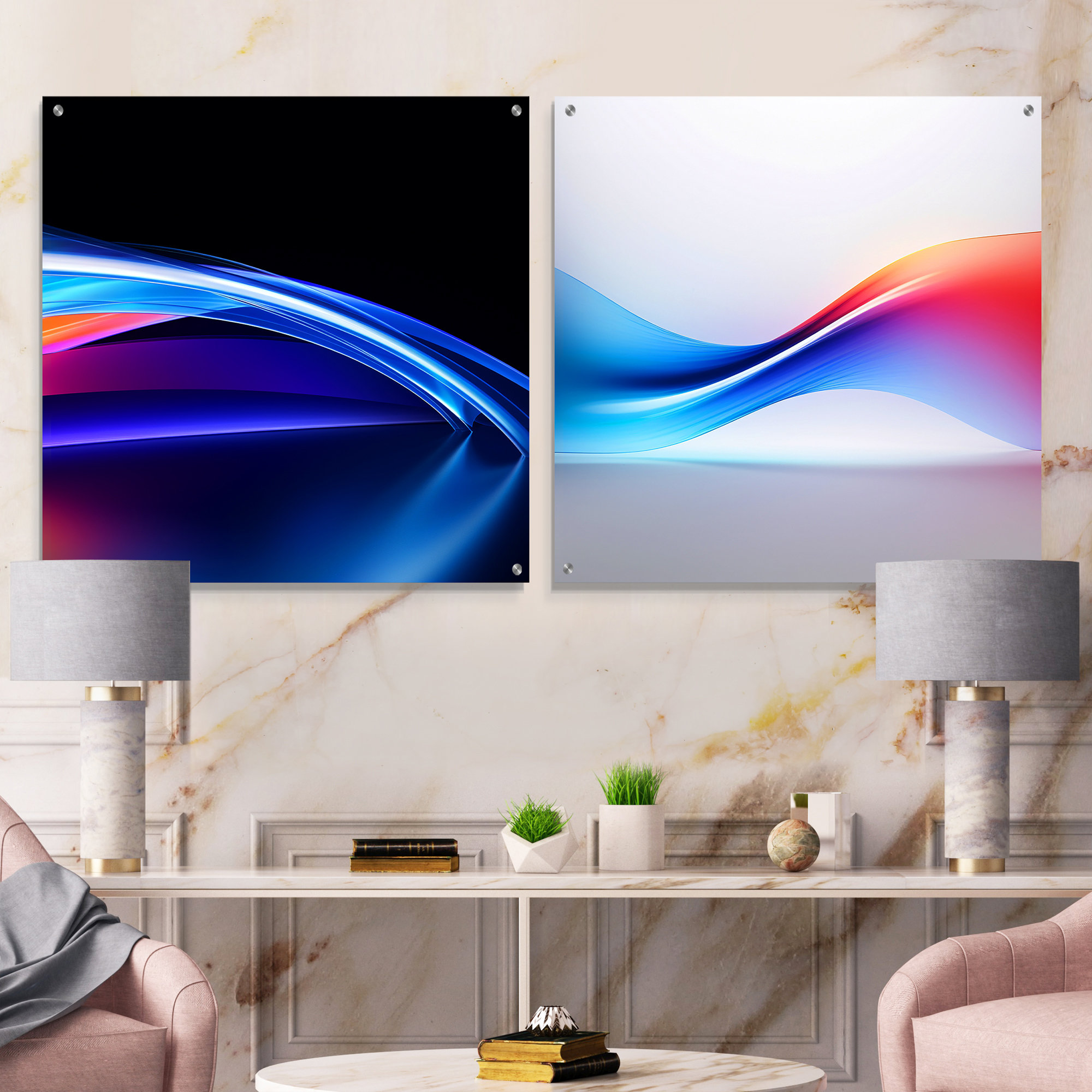 Ivy Bronx Blue Prism Pulse - Rainbow Acrylic Wall Art Glass Set Of 2 ...
