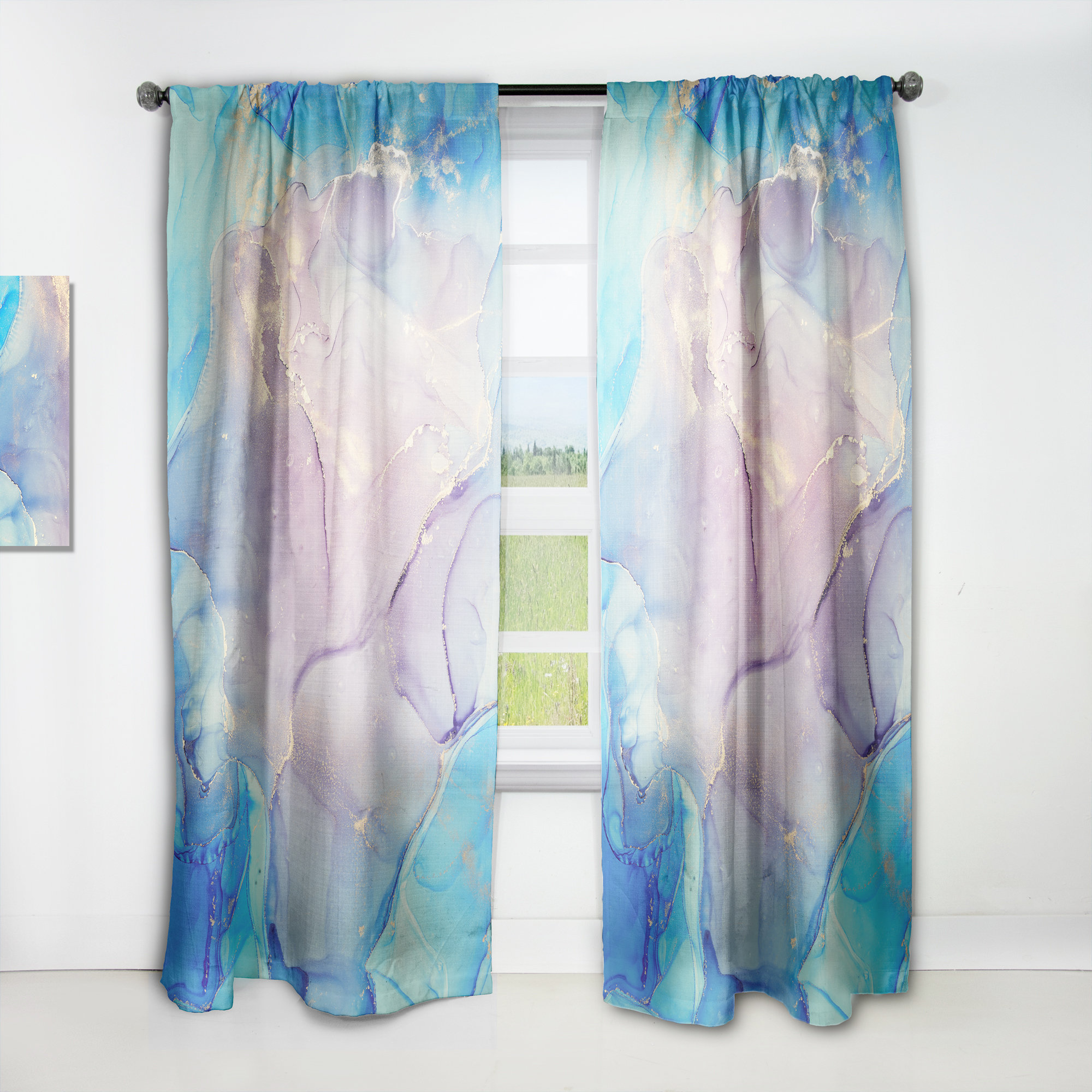 DesignArt Ink Clouds II Abstract Semi-Sheer Rod Pocket Single Curtain ...
