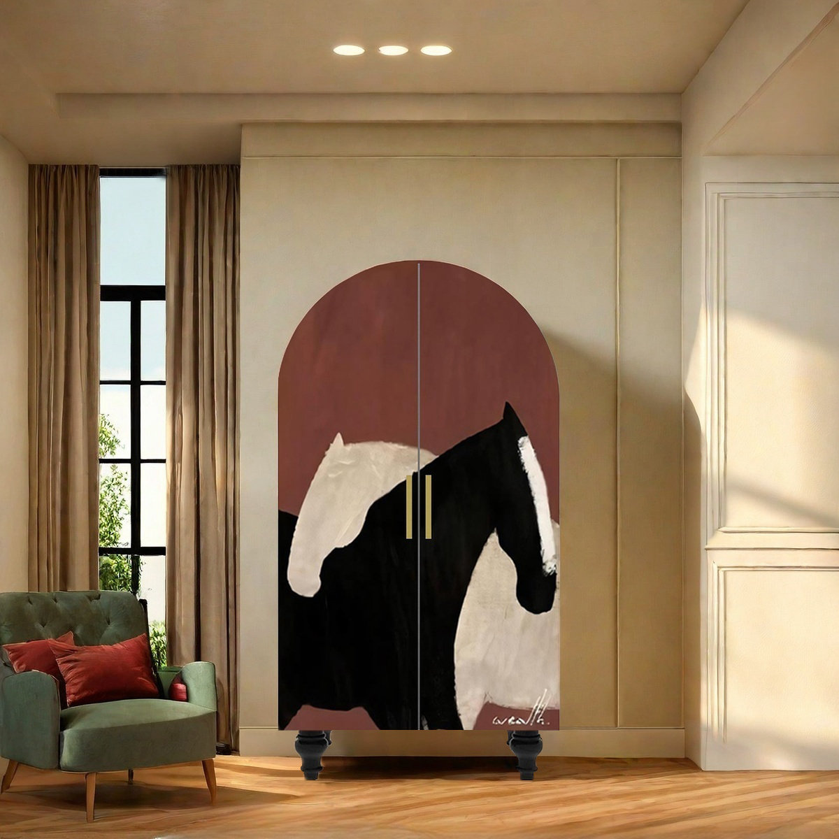 Liu's ink furniture Modern simple bedroom circular arc wardrobe ...