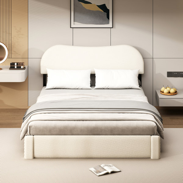 Ebern Designs Boucle Bed Frame, Upholstered Bed Frame With Headboard ...