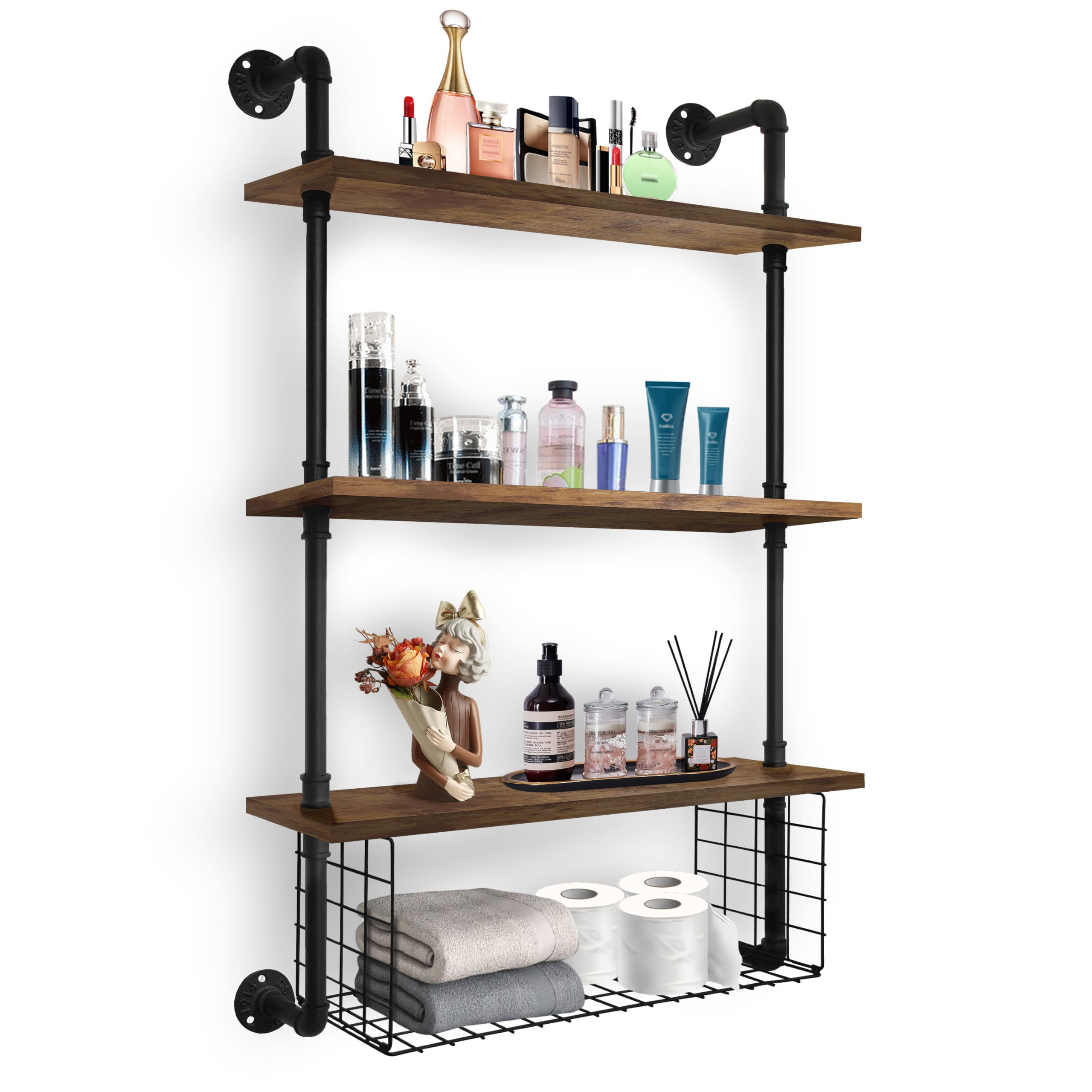 OUMIKEJI Tablette flottante industrielle 3 niveaux 24 po avec tablettes ...
