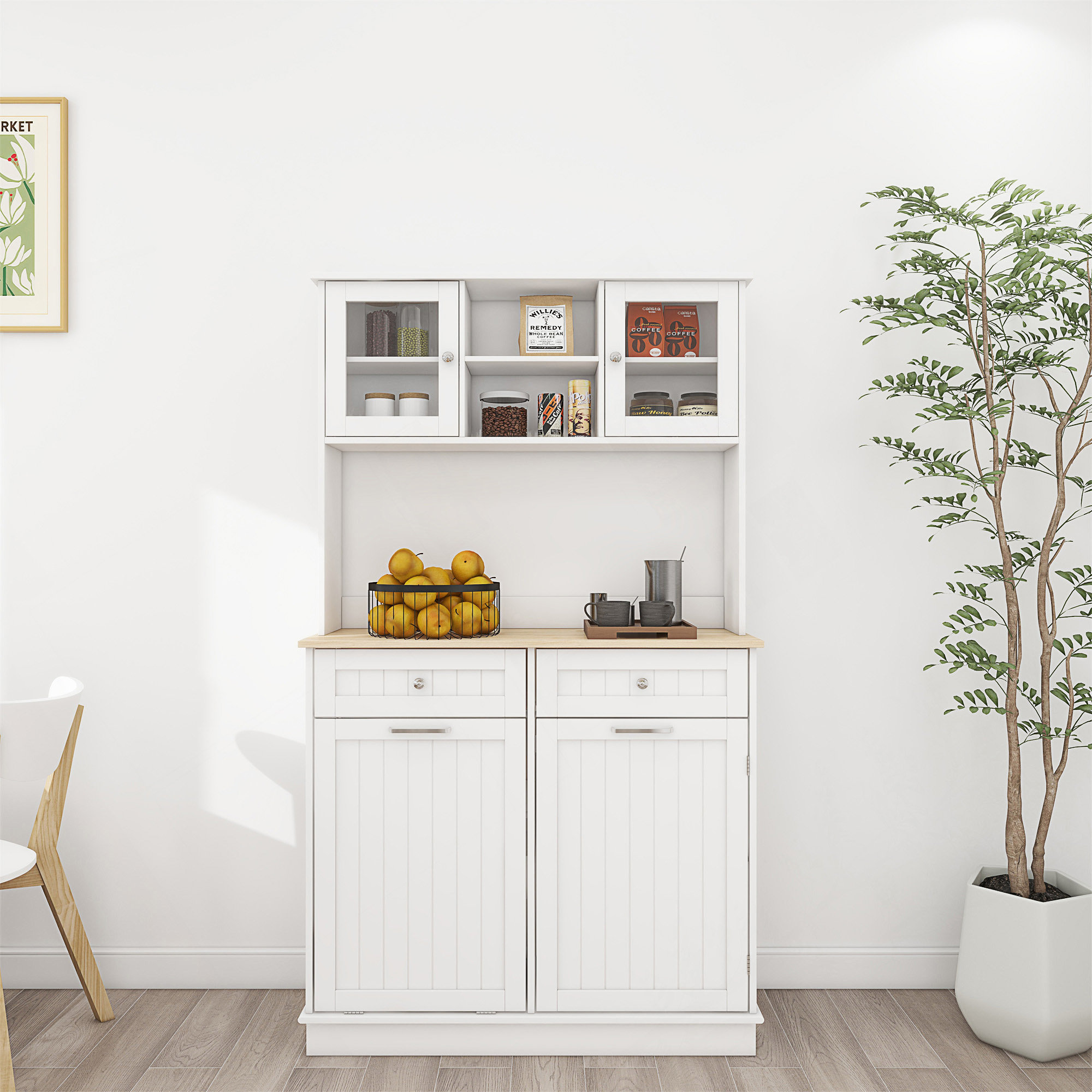 Latitude Run® Tall Kitchen Trash Can Storage Cabinet With Adjustable ...