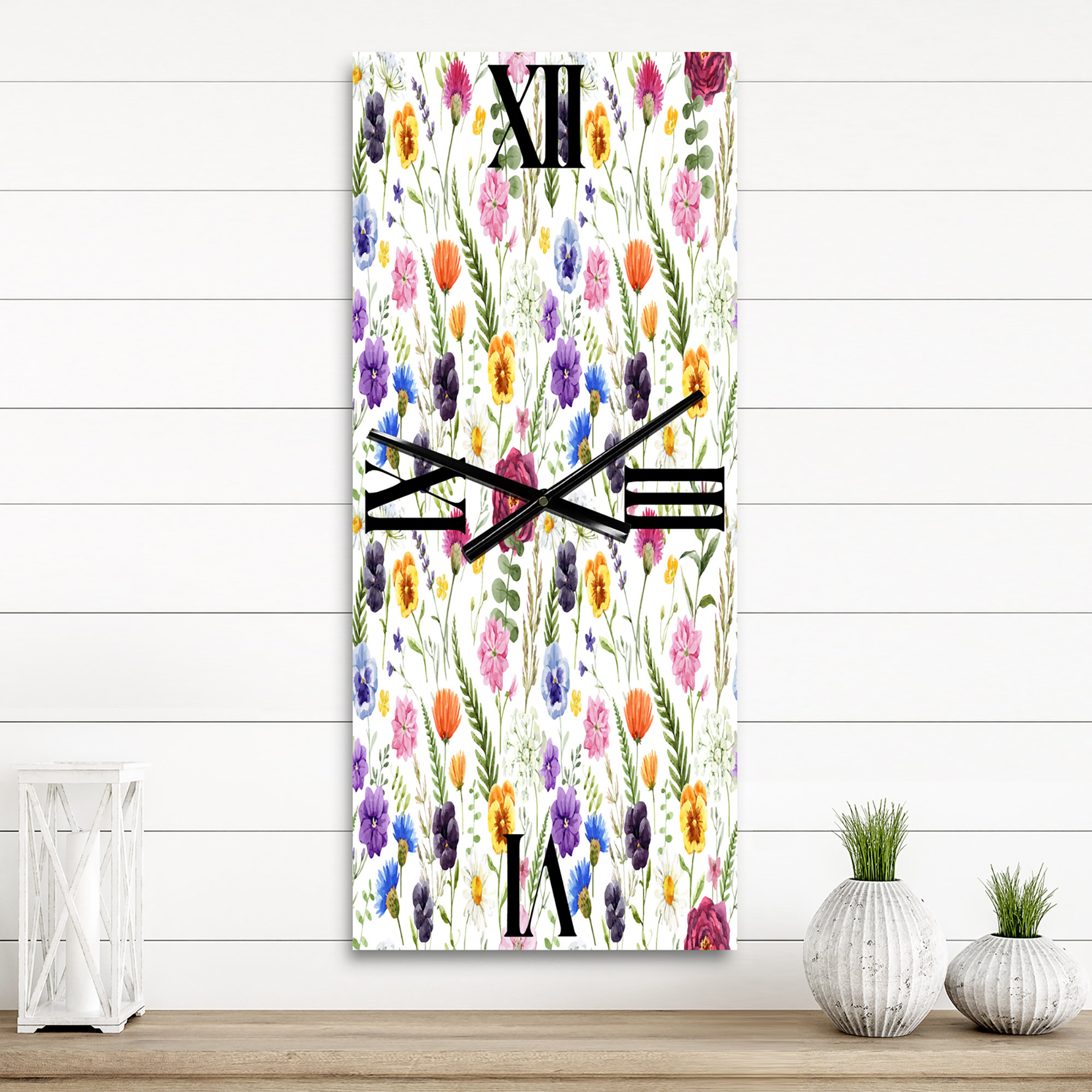 East Urban Home Wildflowers Floral Pattern II - Traditional Wall Clock ...