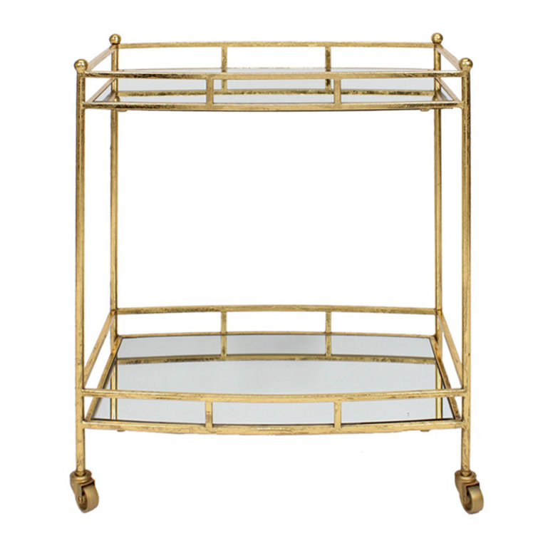 Gracie Oaks Chariot-bar roulant en métal à 2 niveaux avec plateau en ...