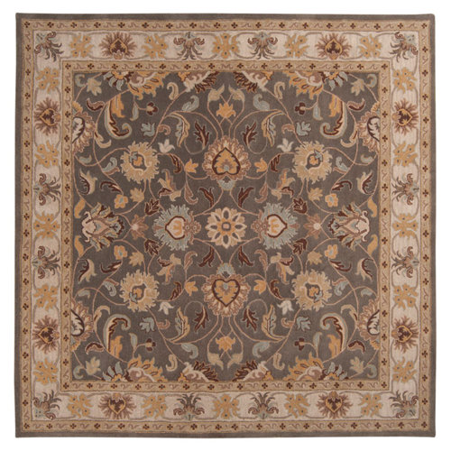 Birch Lane™ Arden Floral Handmade Tufted Wool Charcoal/Light Beige ...