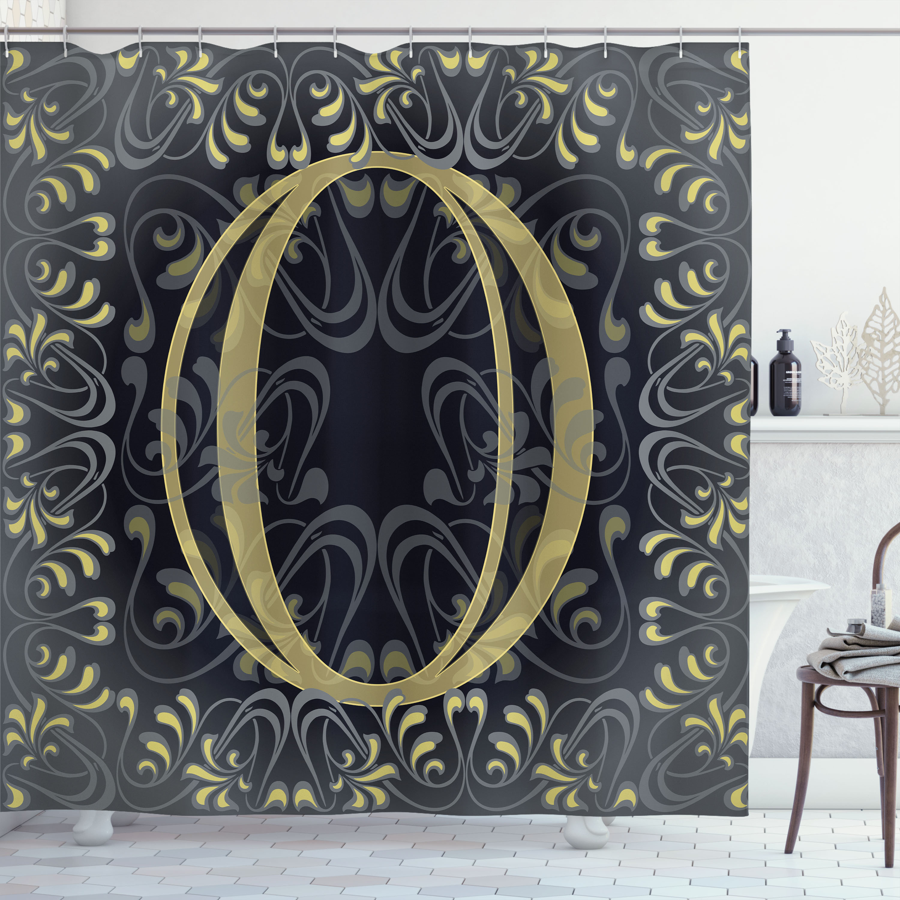 Astoria Grand Number Shower Curtain Victorian 0 Damask Dark Blue Grey ...