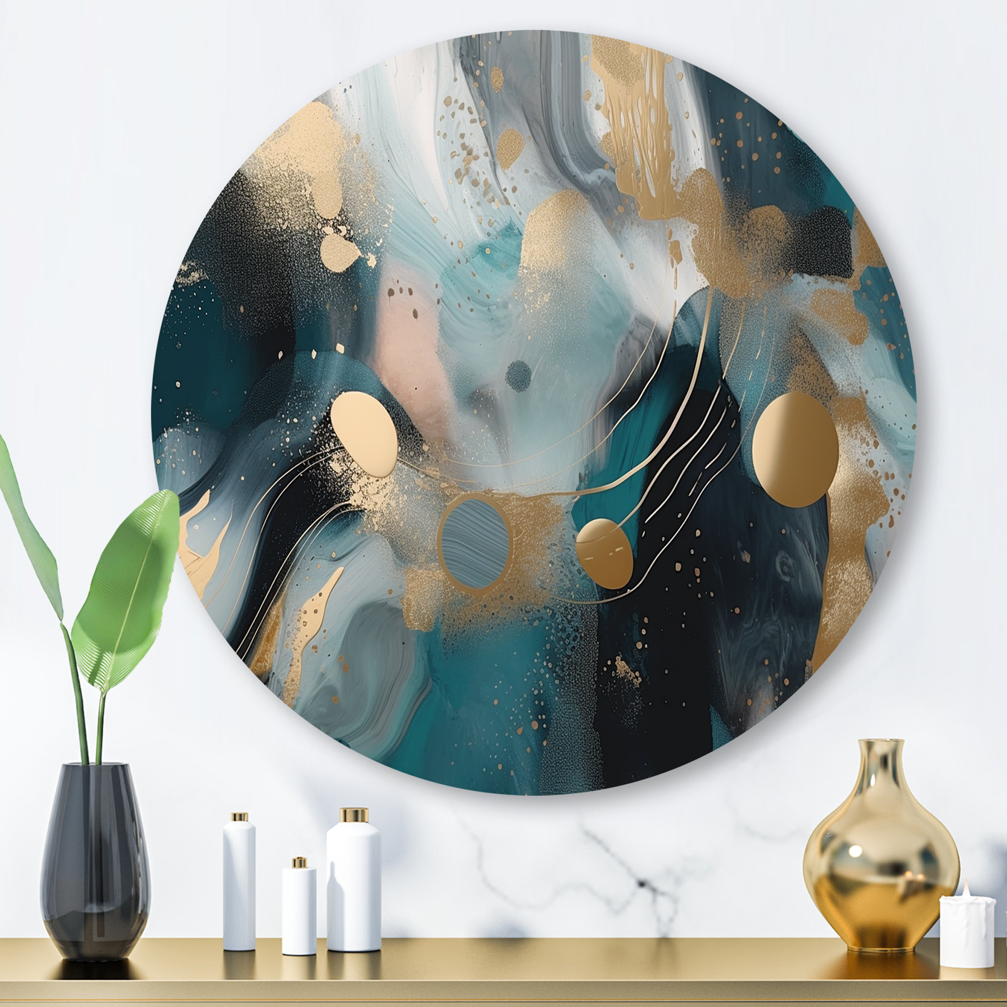 Mercer41 Metallic Circles On Marble Energy II - Abstract Marble Round ...
