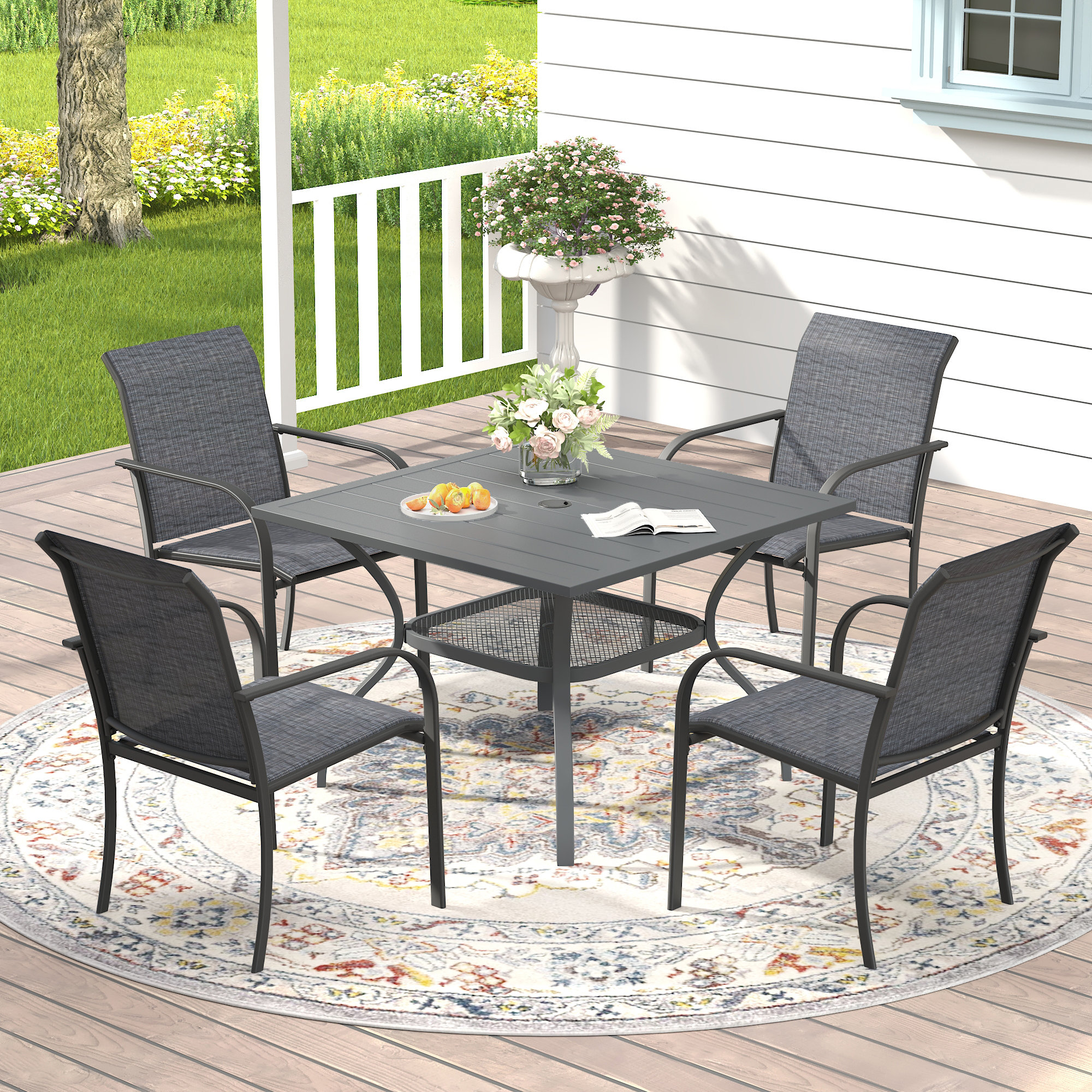 Lark Manor 4-Person Patio Dining Set with Square Metal Dining Table and ...