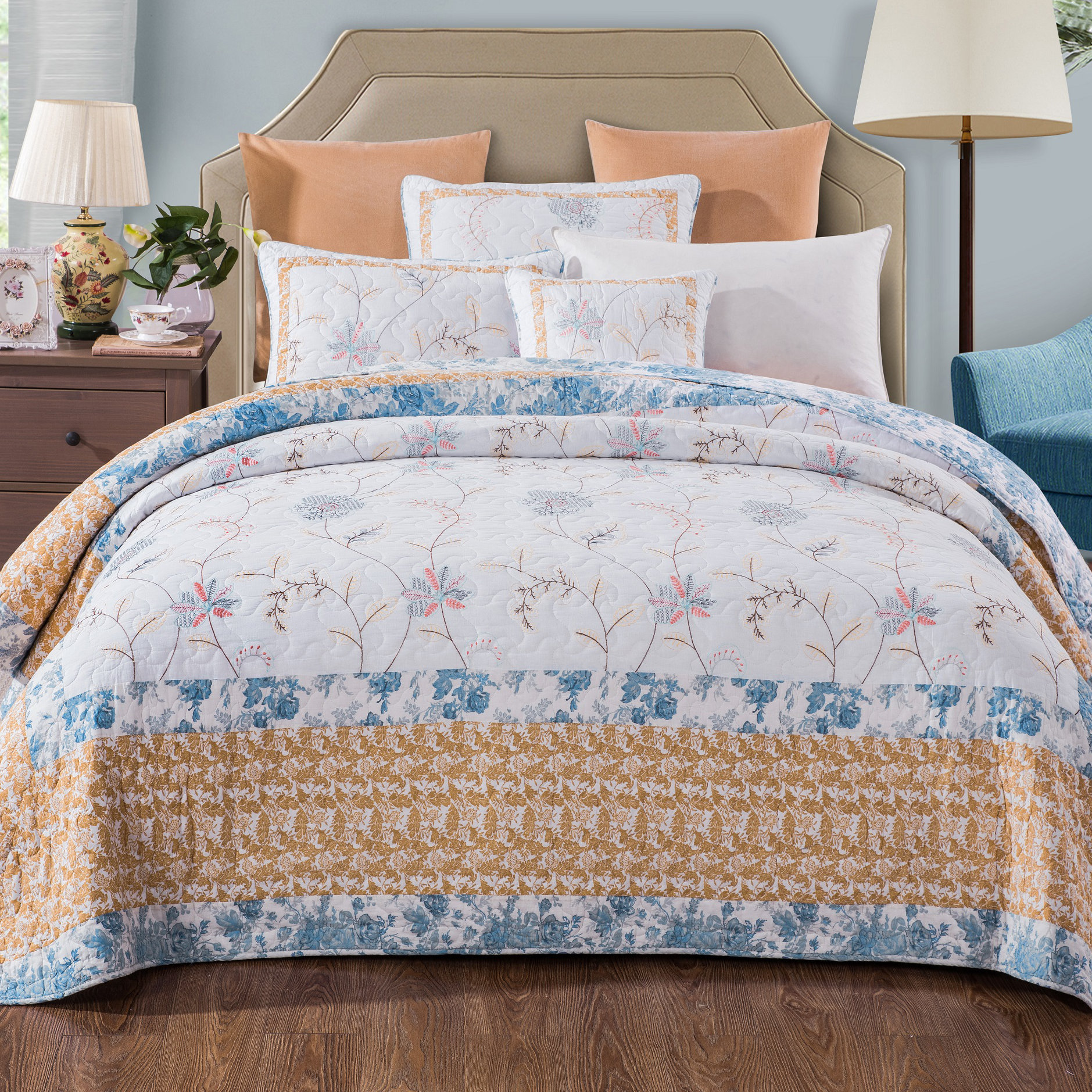 Tache Home Fashion Cotton Reversible Embroidery Quilt Set & Reviews ...