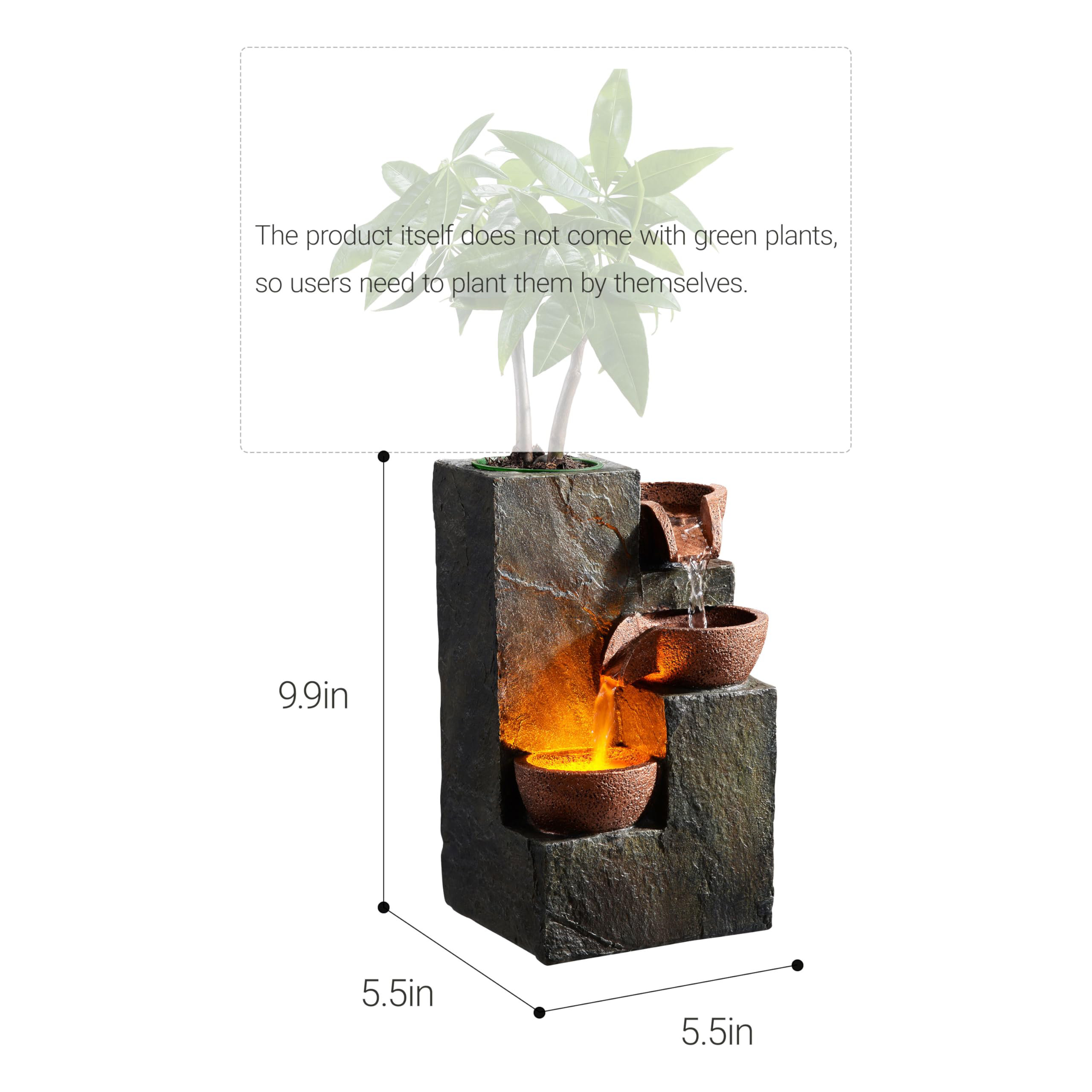 Union Rustic Indoor Fountain Waterfall Tabletop Elegant 3-Tier Rock ...