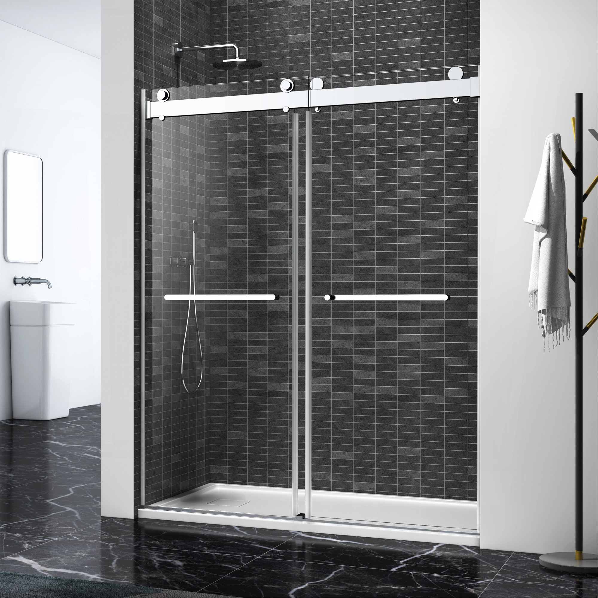 Alxfarton 56-60 X 76 Inch Double Sliding Frameless Shower Door In ...