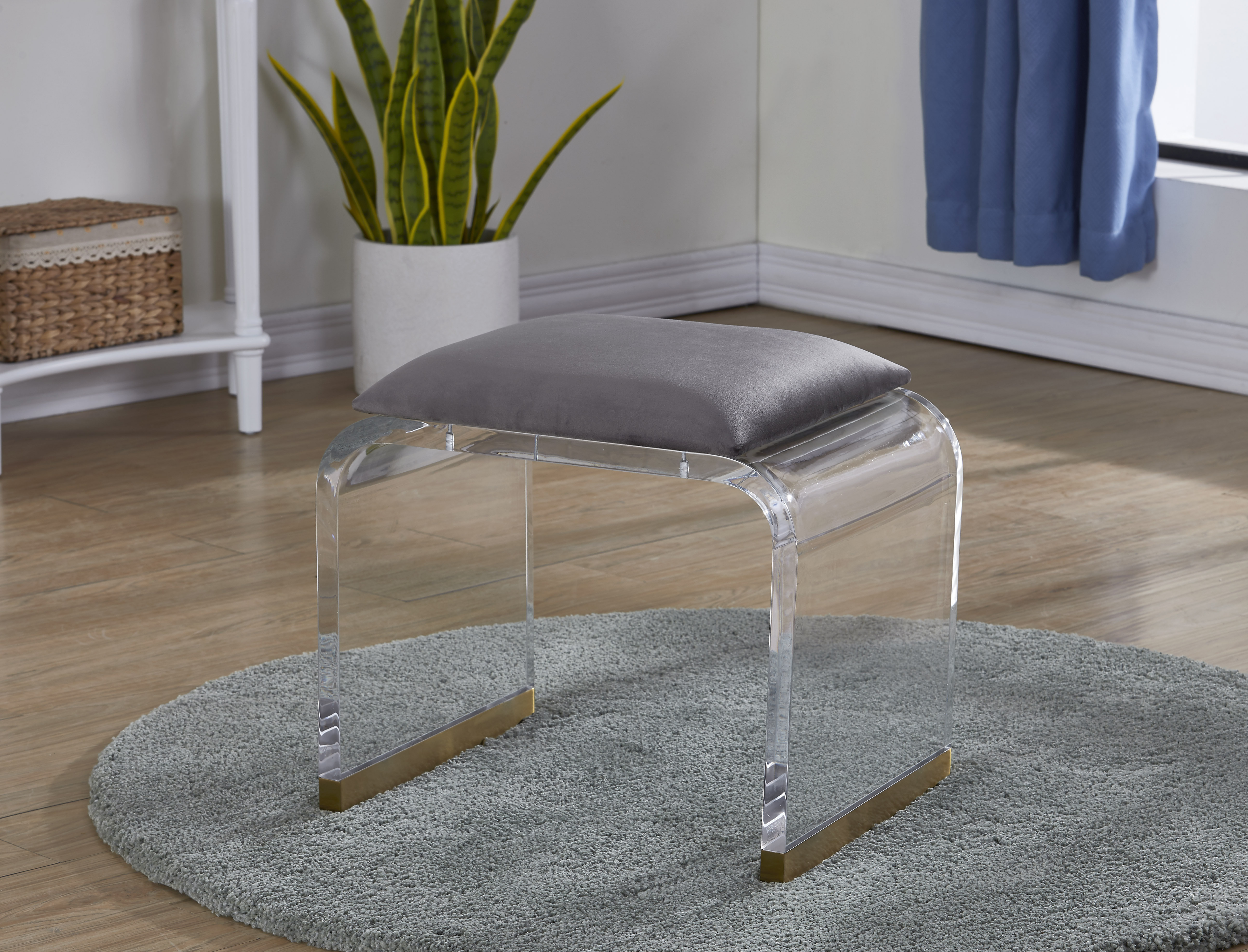 Orren Ellis Rivo Velvet Upholstered Acrylic Accent Vanity Stool | Wayfair