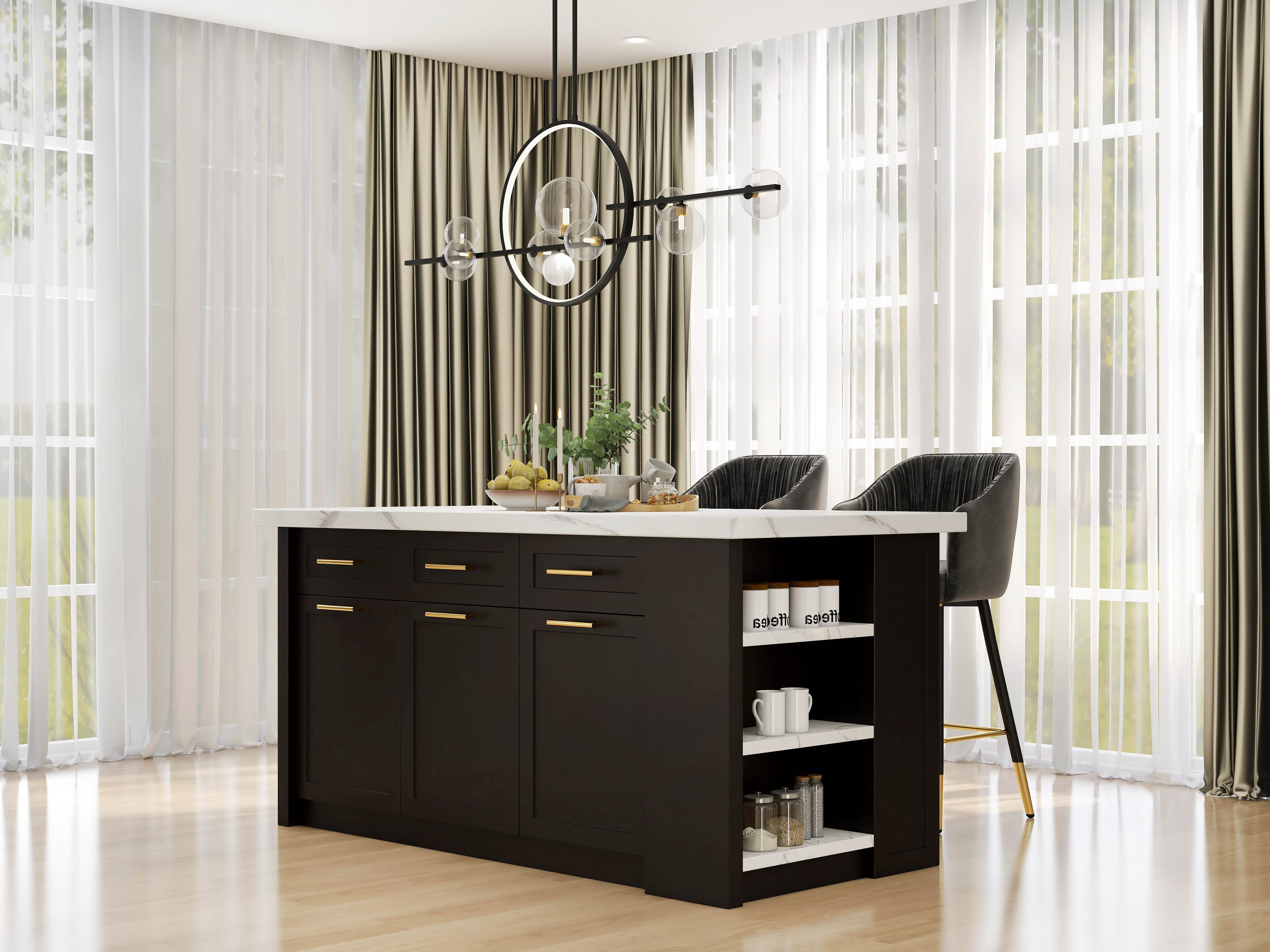 Orren Ellis 72" Modern Kitchen Islands Set With Multi-Storage and 4 Bar ...