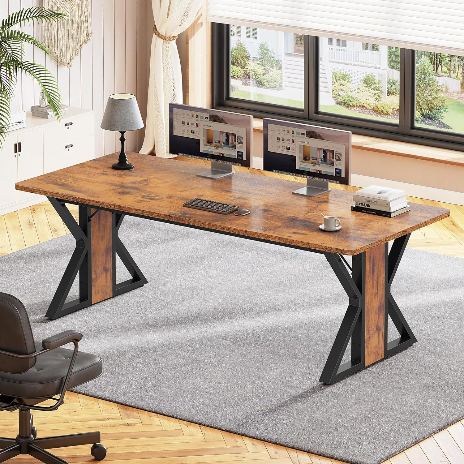 17 Stories Executive Desk, Large Computer Office Desk Workstation ...