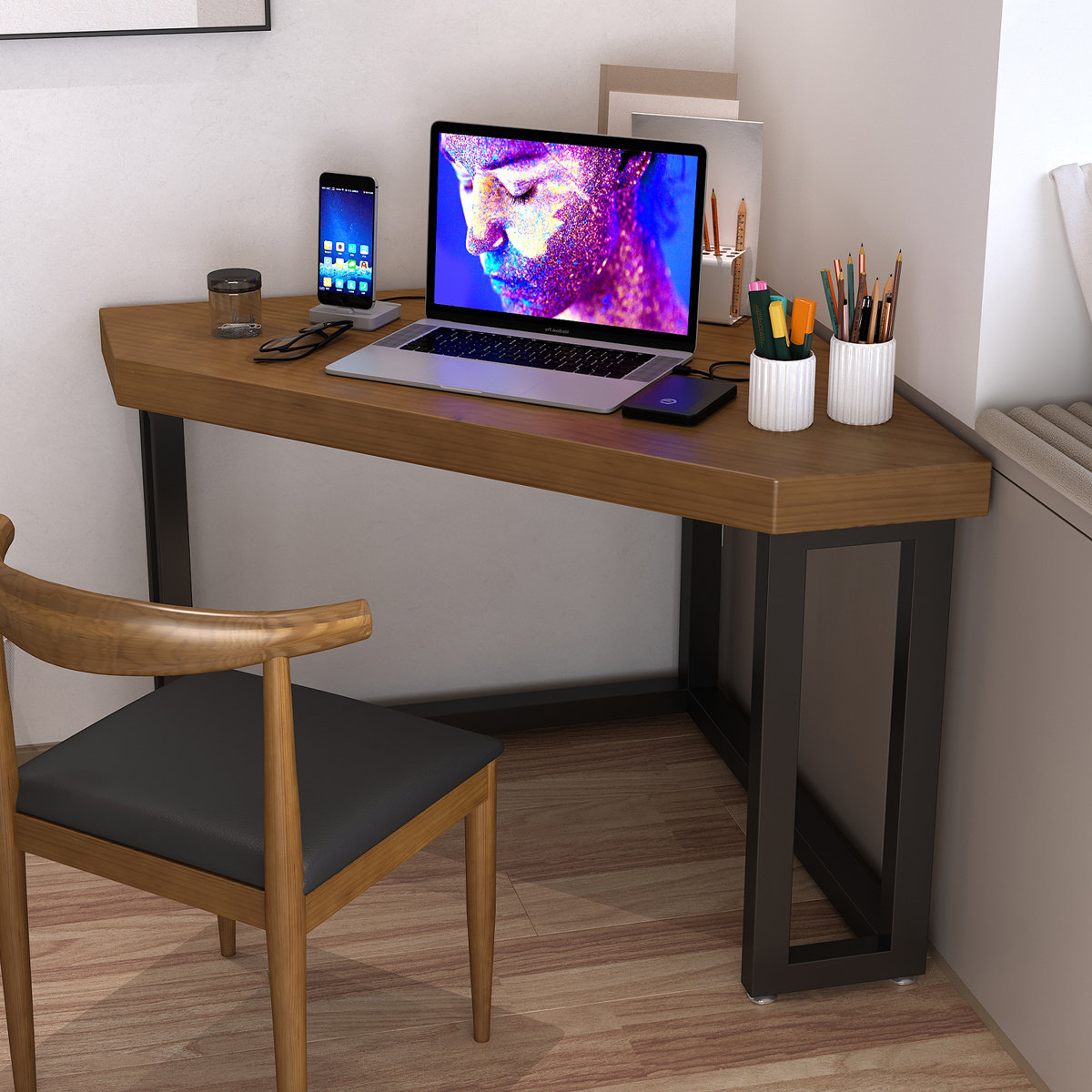 17 Stories Picture Color Triangle Solid Wood desks | Wayfair