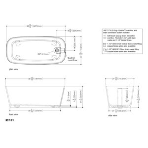 Wetstyle Straight 59" x 28" Freestanding Soaking Solid Surface Bathtub ...