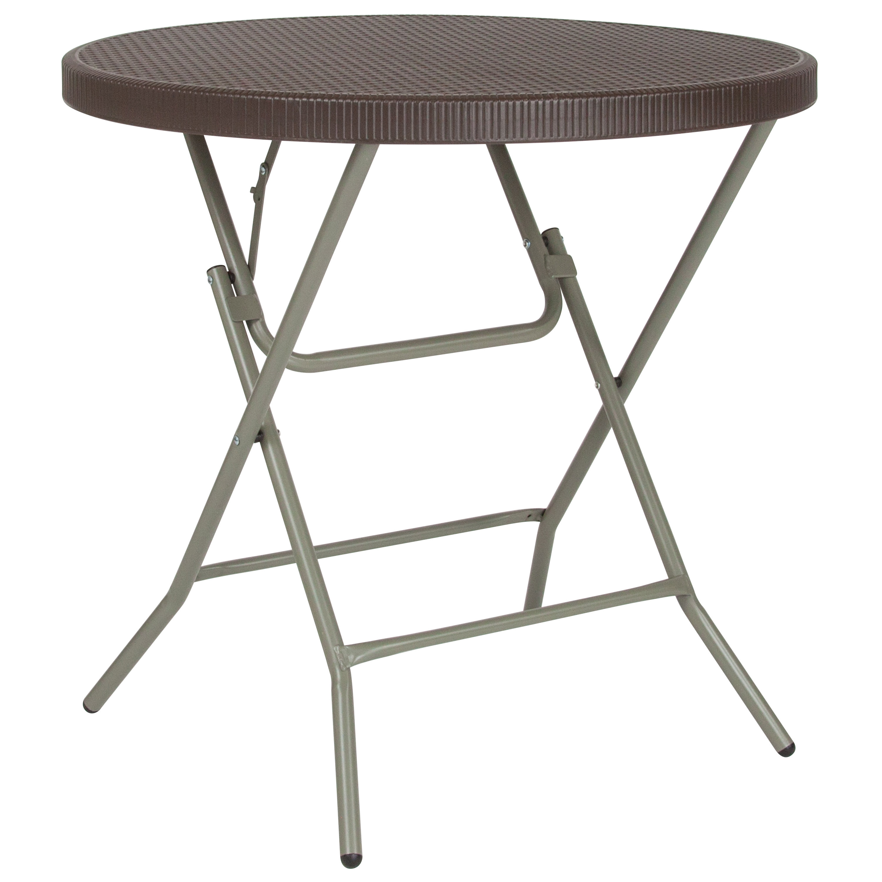 Flash Furniture 2.6-Foot Round Rattan Plastic Folding Table - Outdoor ...