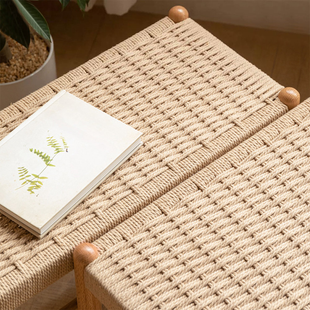 Hokku Designs Burlywood Solid wood + Cotton rope braid Bench | Wayfair