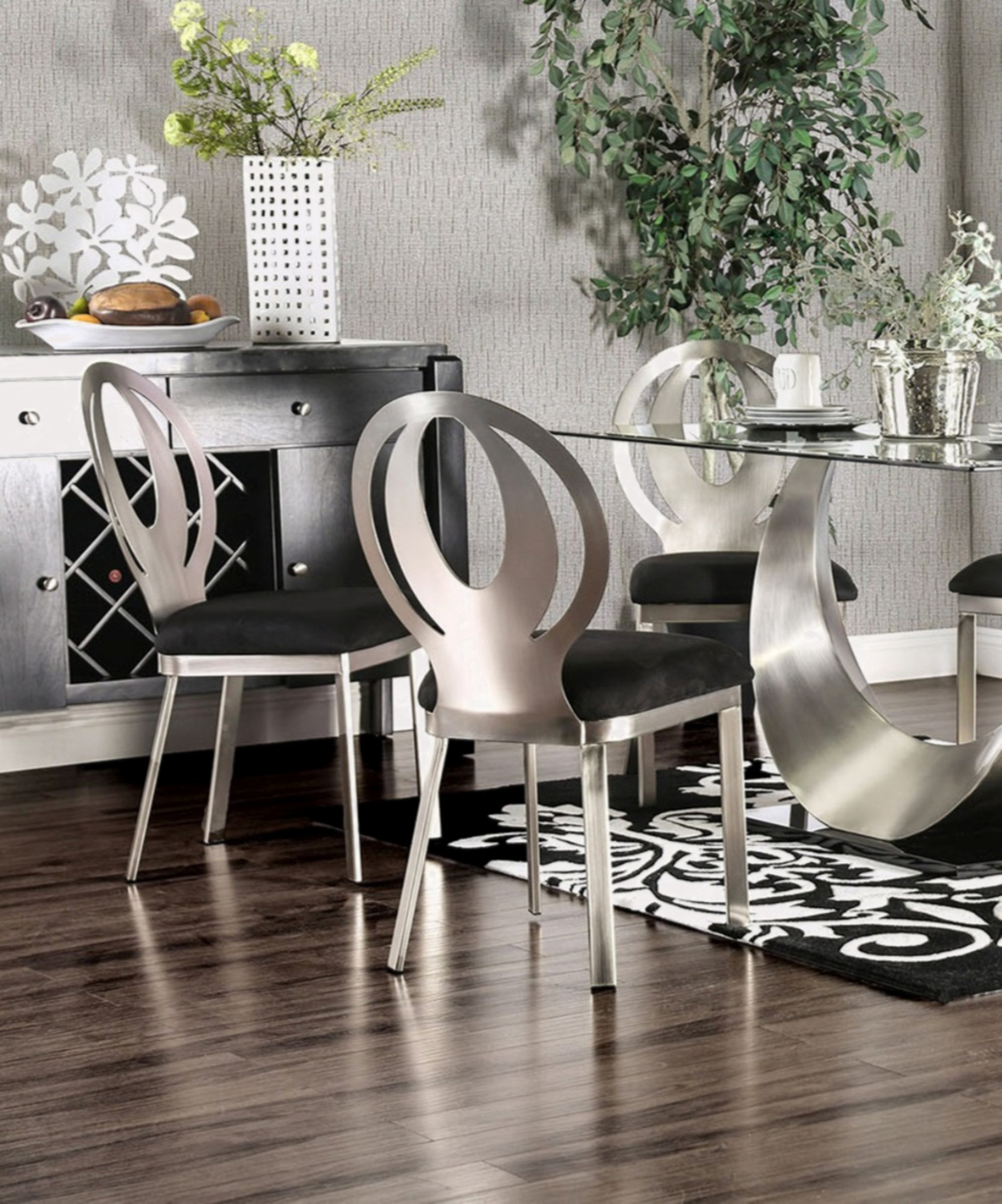 Everly Quinn Contemporary Style Silver Metal Frame 2Pc Dining Chairs ...