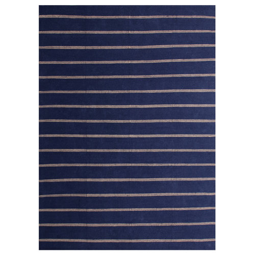Gracie Oaks Goedeck Striped Handwoven Cotton/Jute Navy Area Rug ...