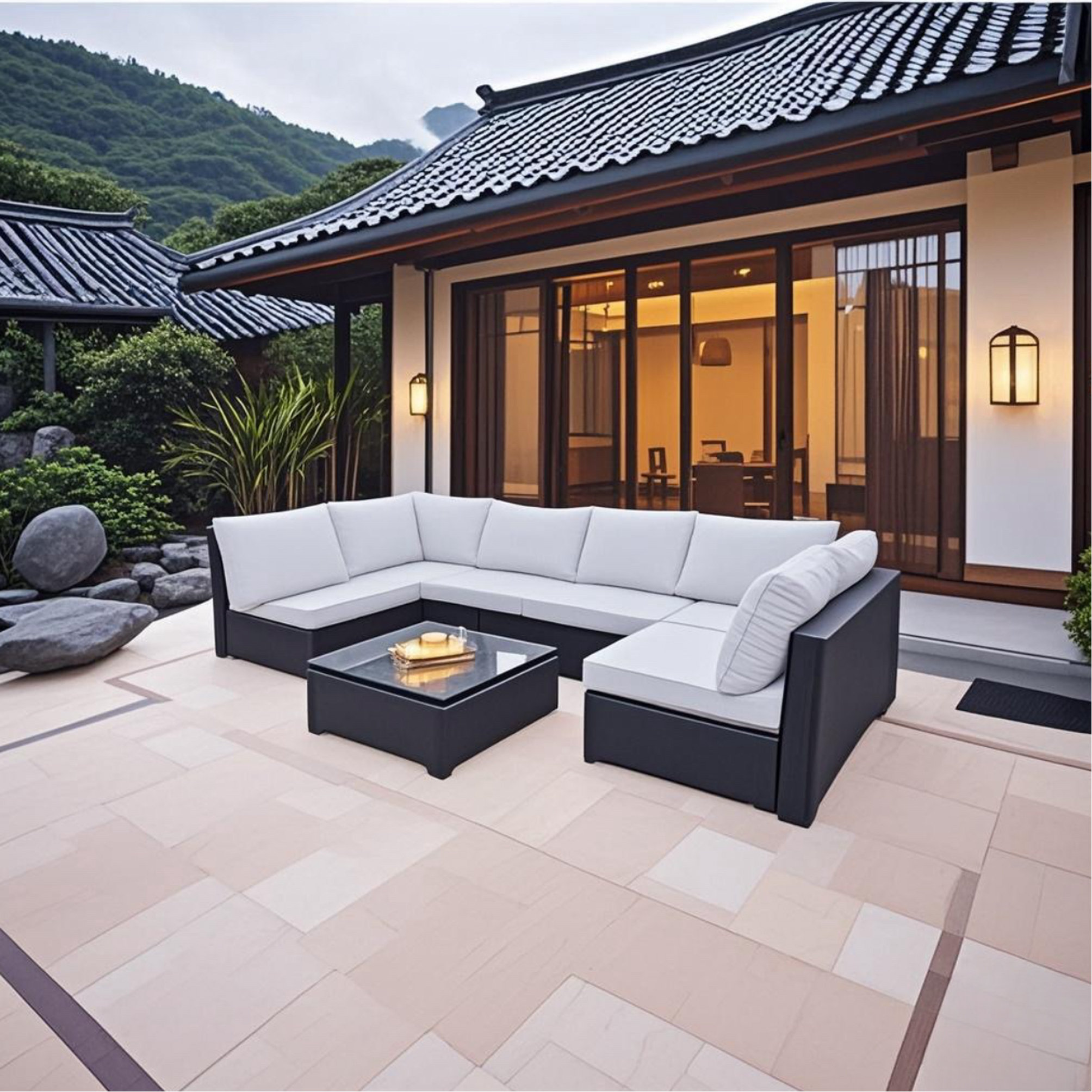 Hokku Designs Seven-Piece Sofa Set Table With Sofa Chair Black PE ...