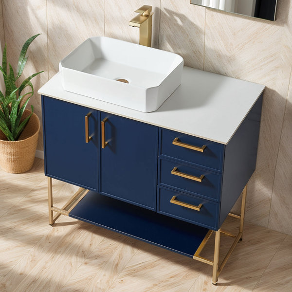 Mercer41 36'' Blue Modern Free-Standing Single Bathroom Vanity Set ...