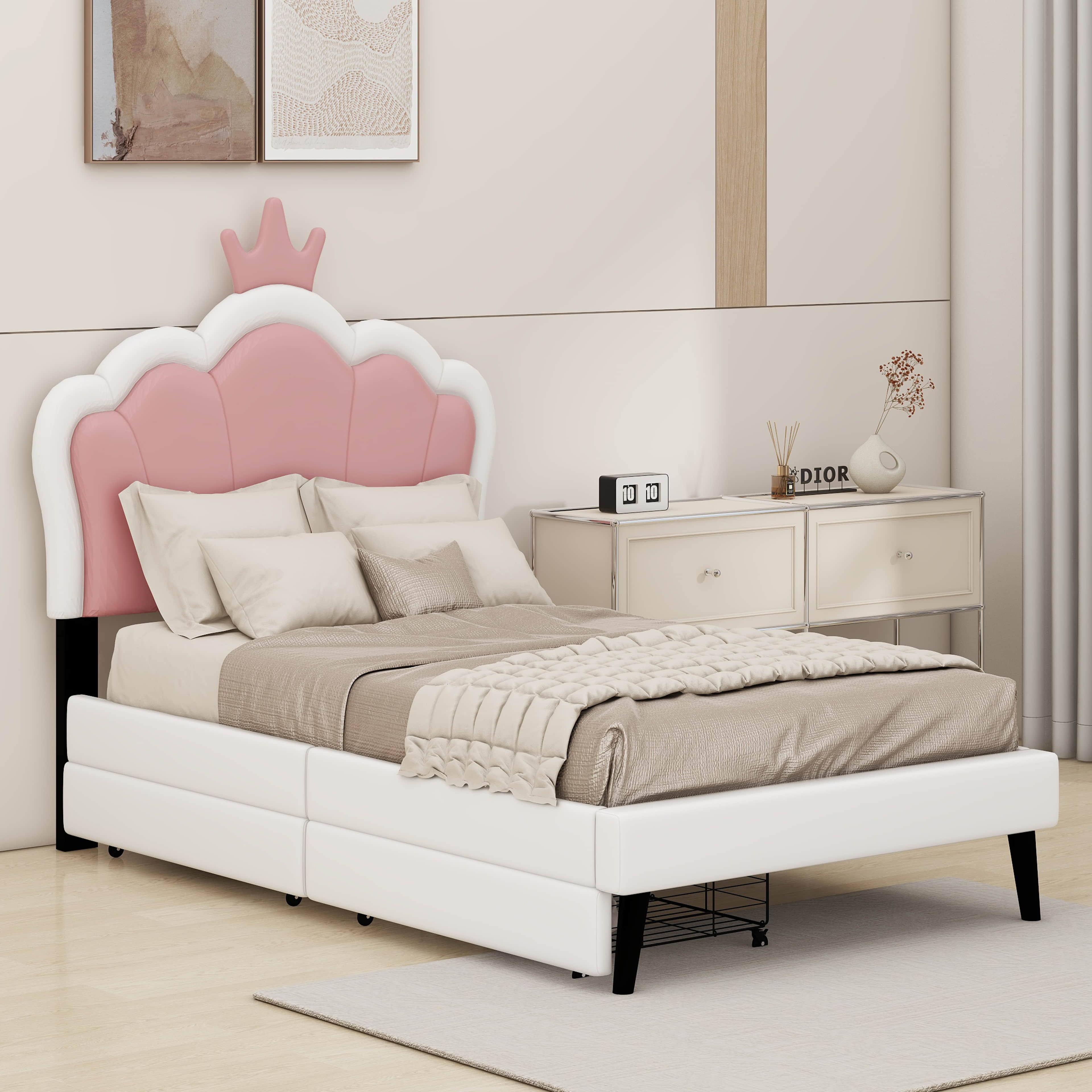 Astoria Grand Twin Size Upholstered Princess Bed With Drawers | Wayfair