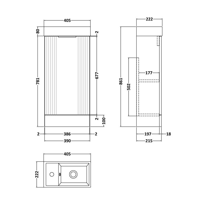 Nuie Deco Compact 400mm Free-standing Single Bathroom Vanity with ...