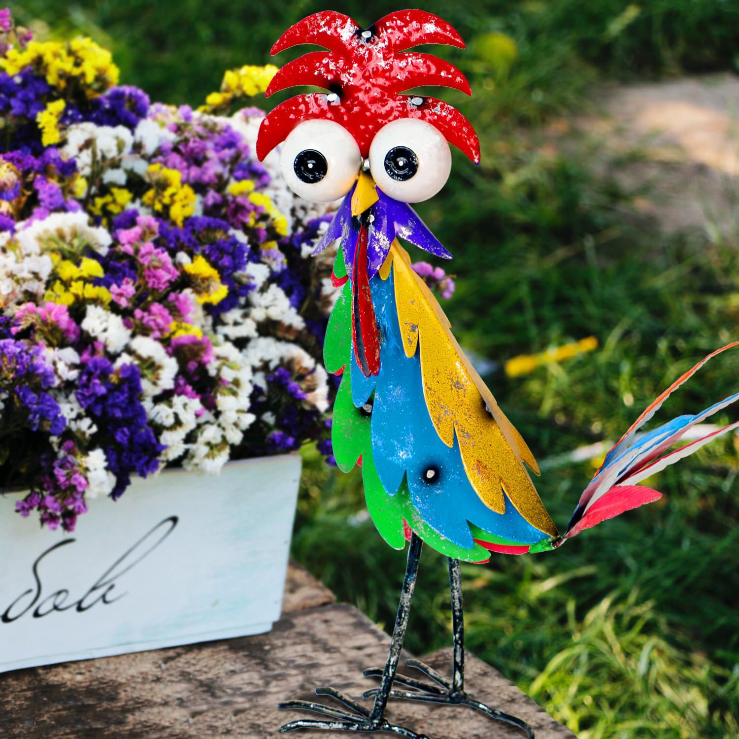 Ophelia & Co. Outdoor Wacky Metal Rooster Yard Statue Decoration ...