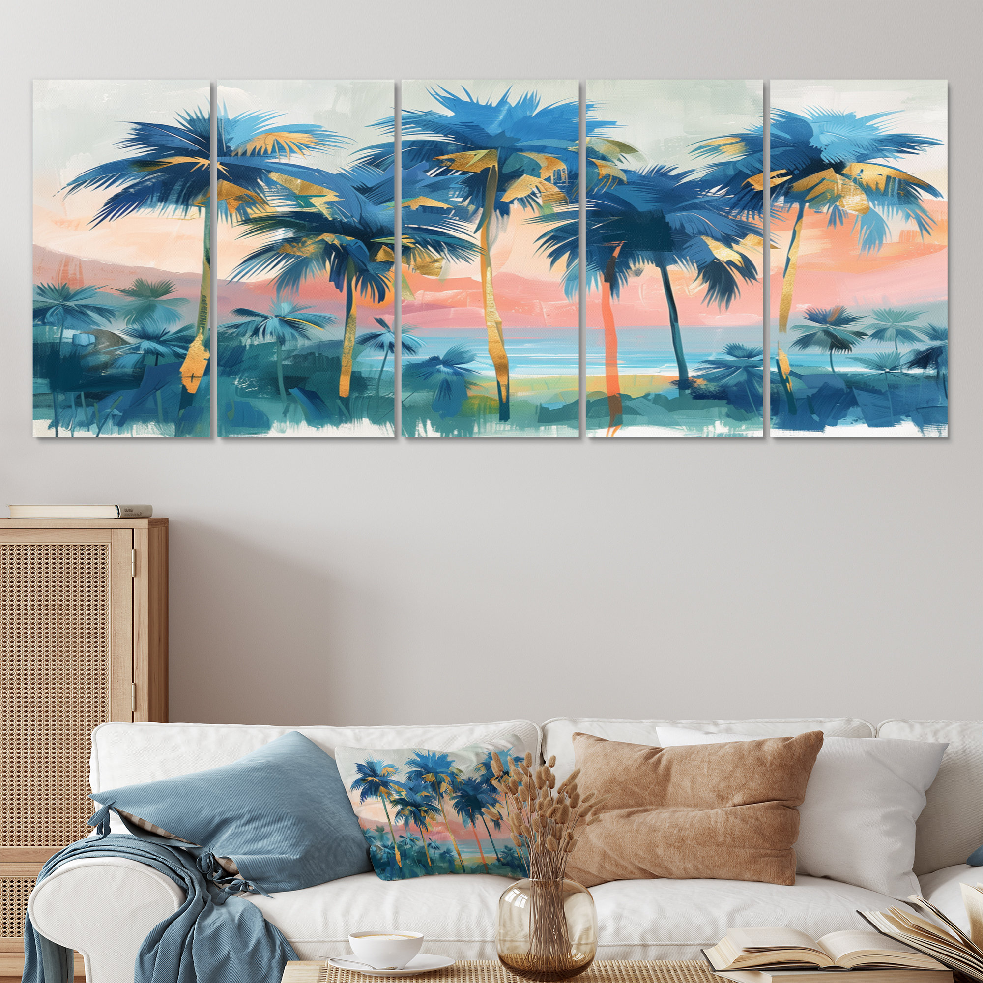 Bay Isle Home™ Abstract Coastal Palm Trees In Blue And Gold II - Palms ...