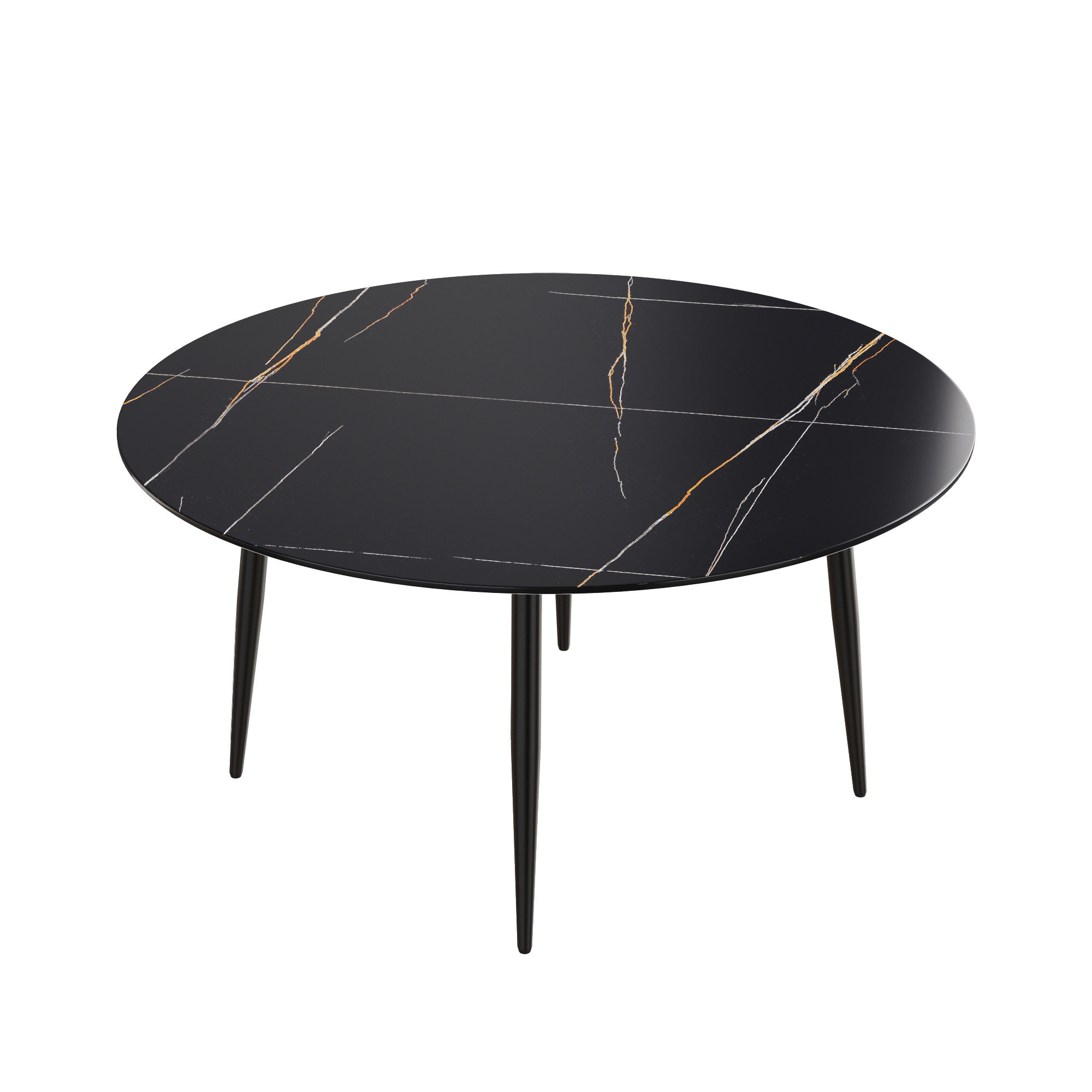 Orren Ellis 59.05"Modern Man-Made Stone Round Black Metal Dining Table ...