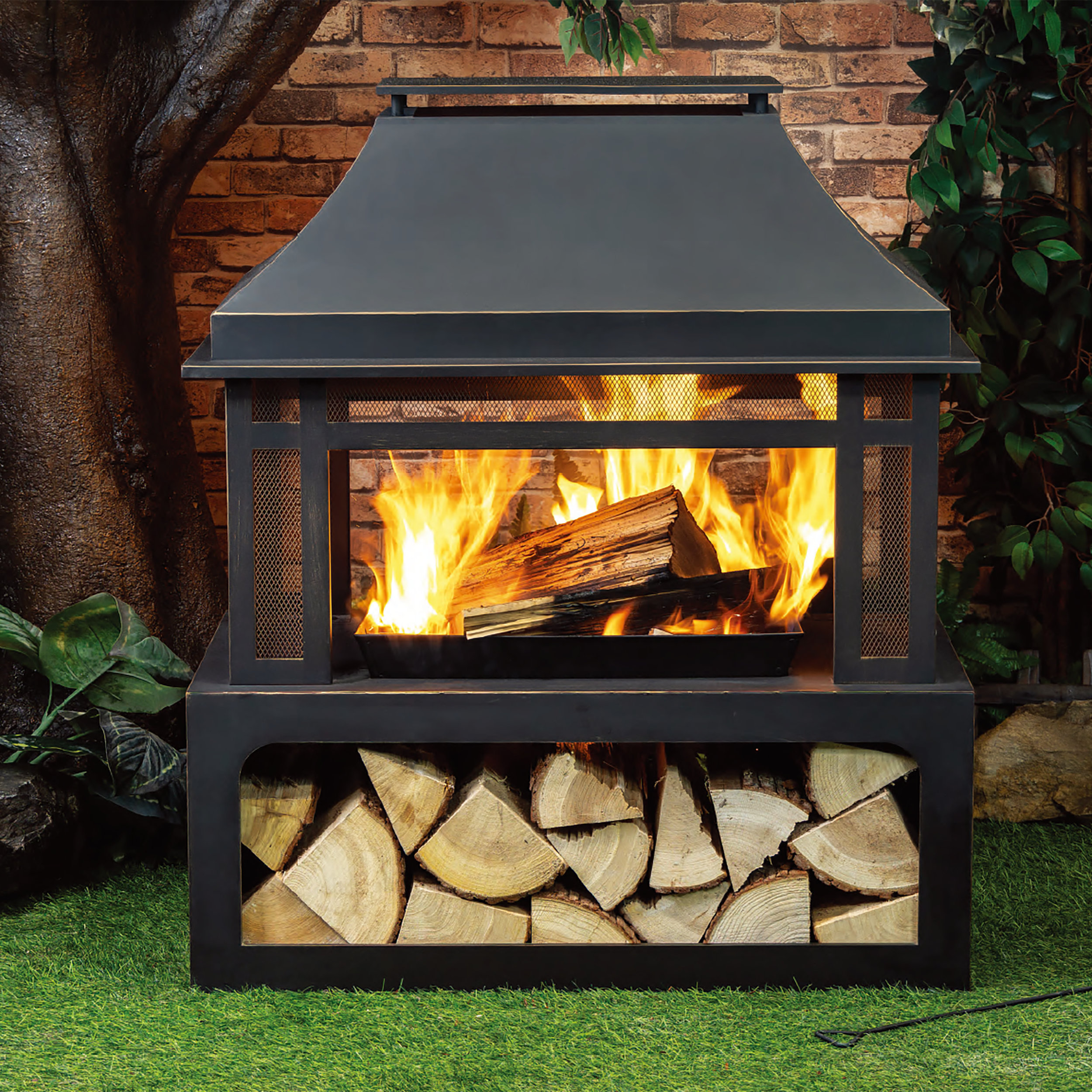 Deko Living 40 Inch Rectangular Outdoor Metal Wood Burning Fireplace ...