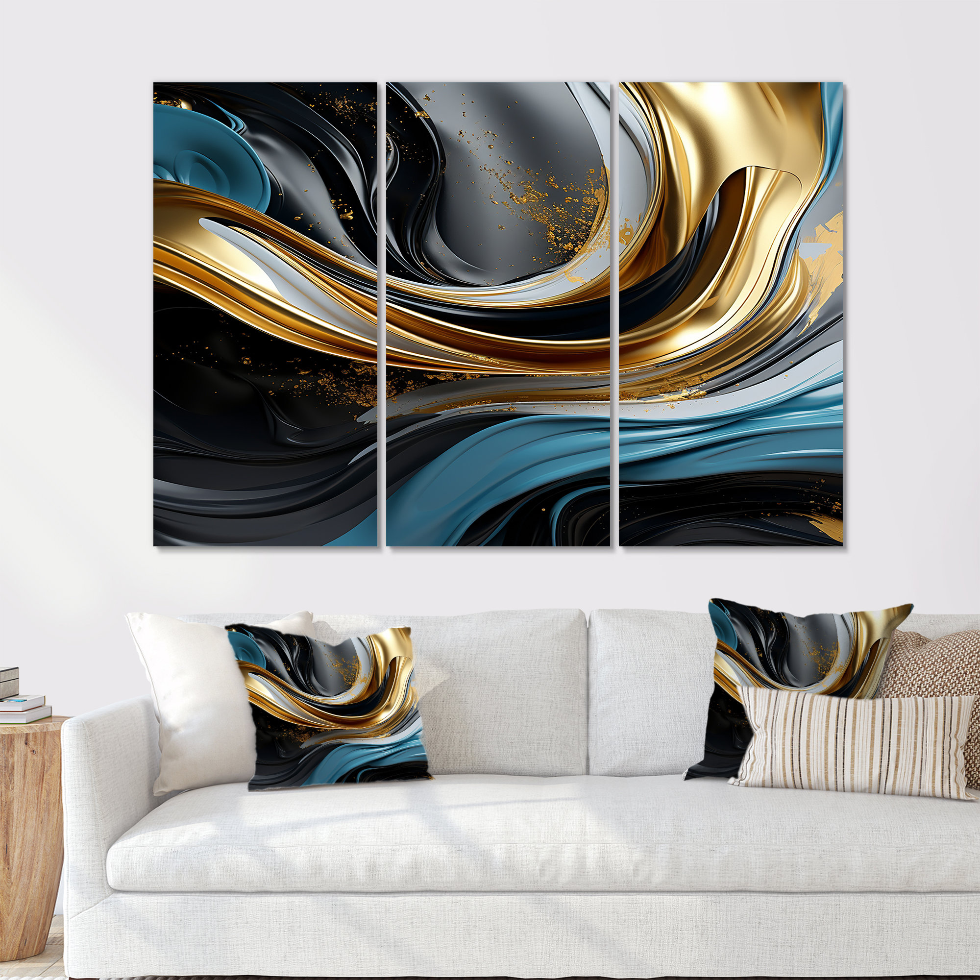 Mercer41 Liquid Stream Golden Current - Waves Wall Art Print Set | Wayfair