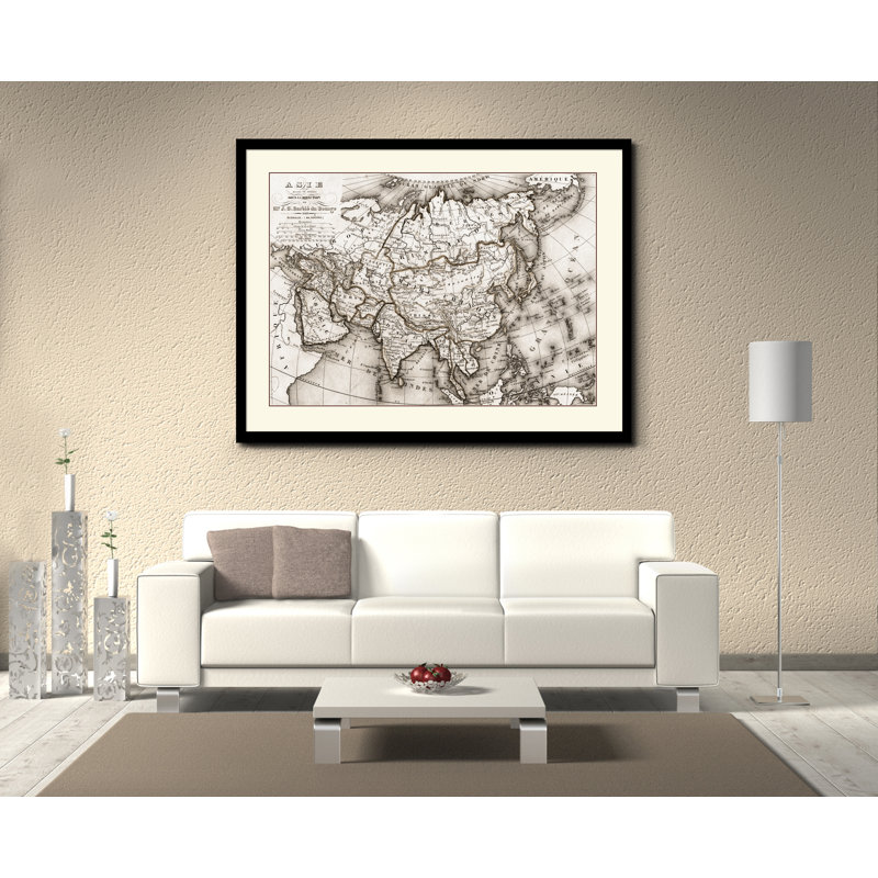 17 Stories Asia Vintage Old Sepia Map Print On Canvas With Black Custom ...