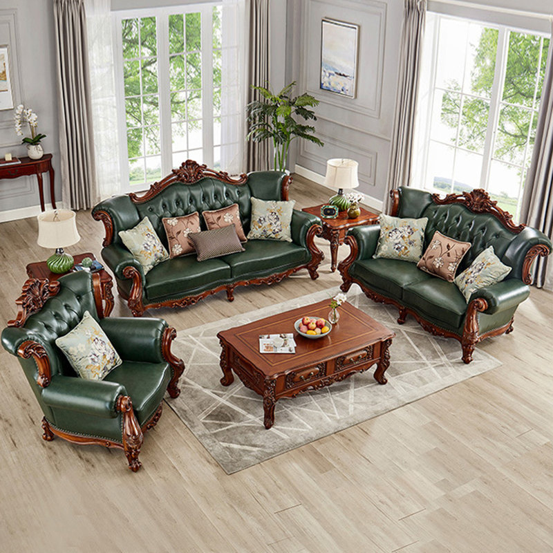 Romero High-end European Leather Solid Wood Sofa 97.2'' Genuine Leather ...