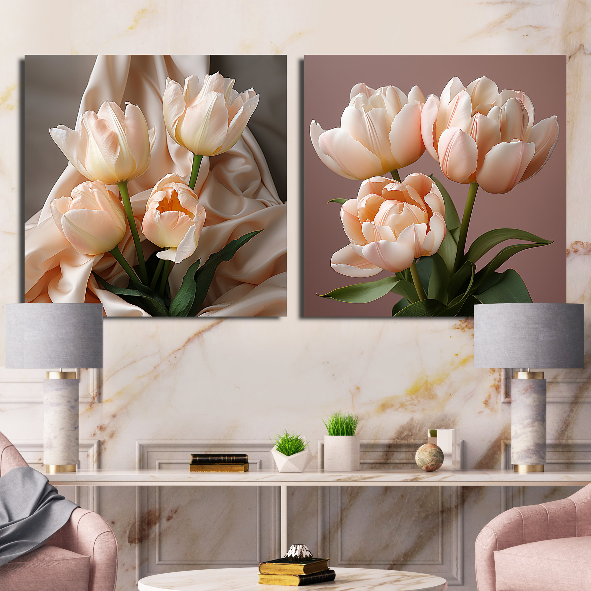 Winston Porter " Soft Neutral Tones Tulips Tranquility " 2 - Pieces ...